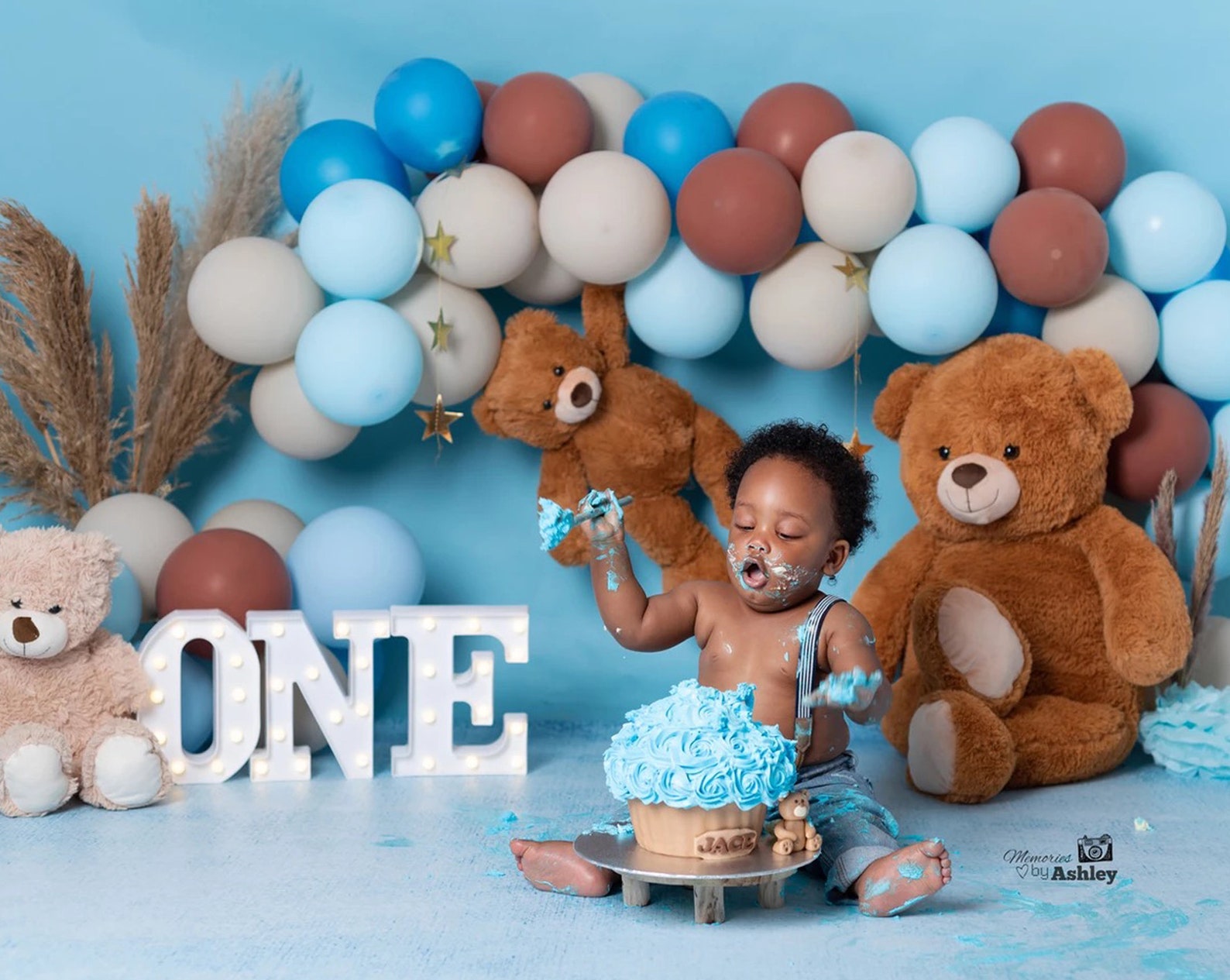 Blue Teddy Bear Theme 1st Birthday Party Decor Cake Smash - Etsy