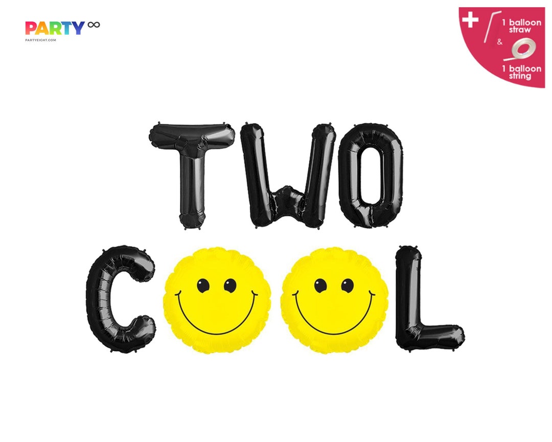 Two Cool 2nd Birthday Smile Face Birthday Party Banner Decorations 2nd ...