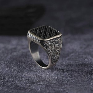 Square Shaped Sterling Silver Men's Ring With Zircon Stone, Gift for ...