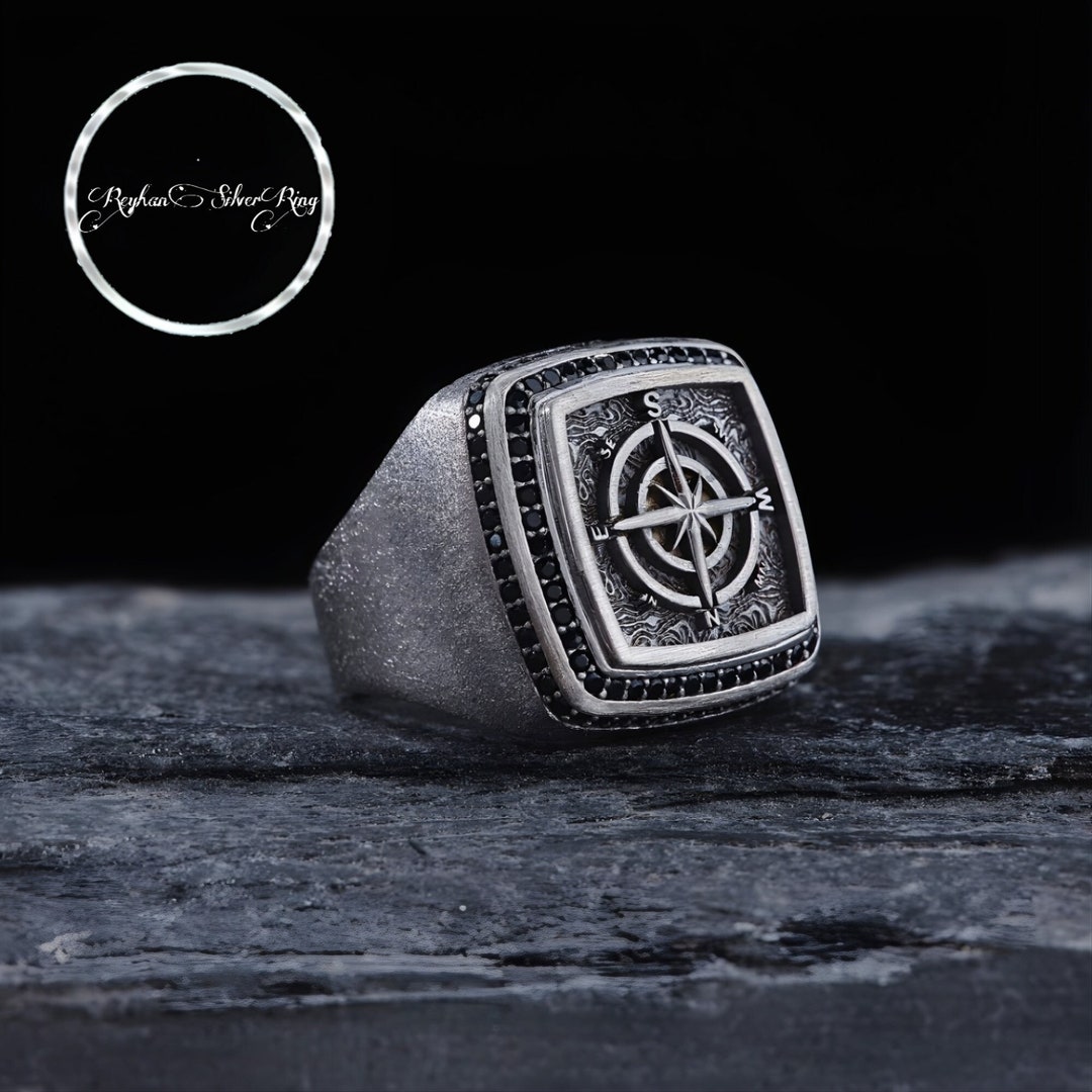 Star Map Coordinate Men's Ring, Silver Compass Infinity, Celestial ...
