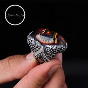 Handmade Carved Mosque Silver Men's Ring, Islami Muslim Ring, Onix ...