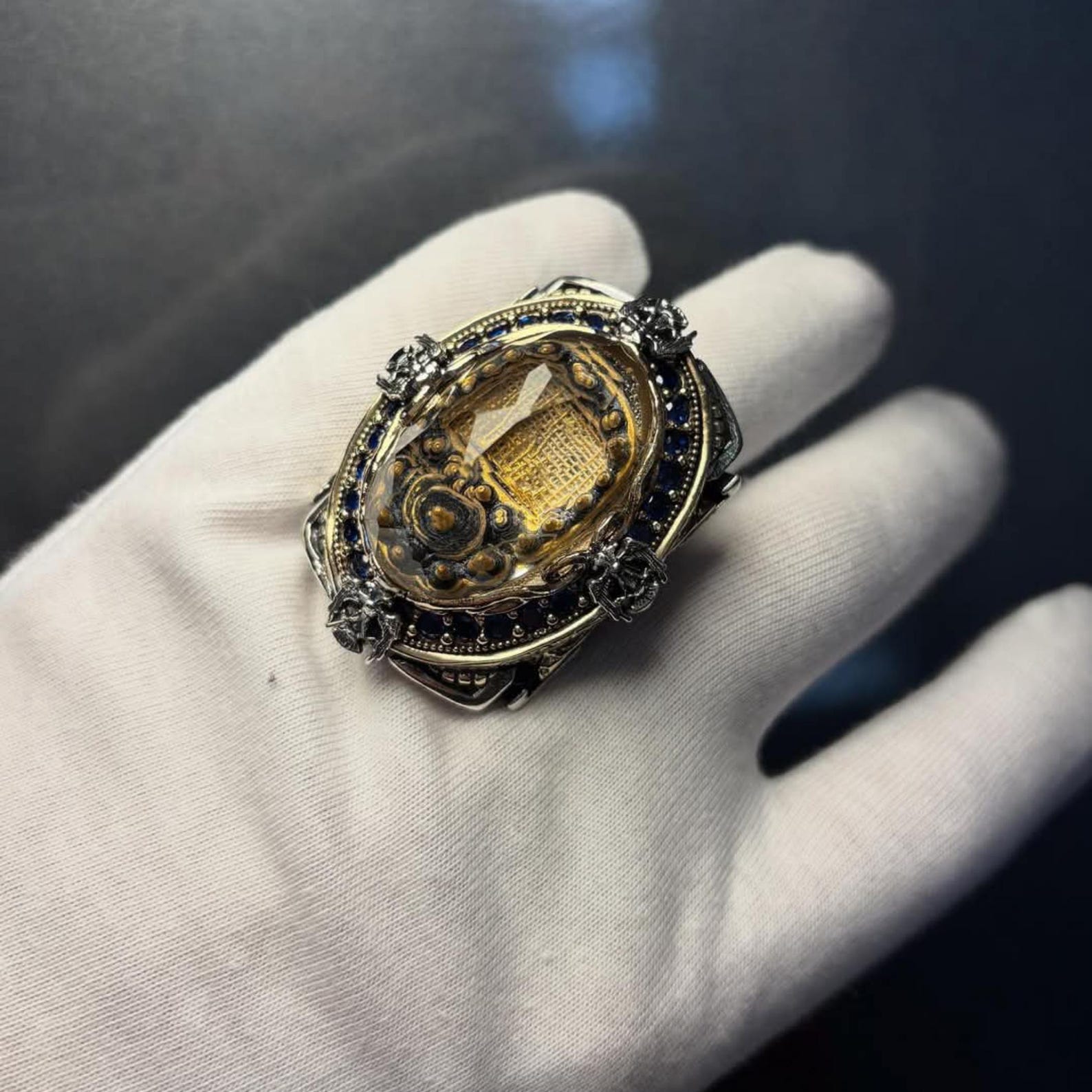Hand-carved Sultan Ahmed Mosque Ring With Natural Quartz – 925 Sterling ...