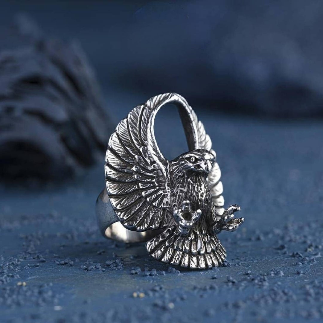 Seljuk Eagle Silver Zihgir Men's Thumb Ring, Adjustable Handmade Ring ...