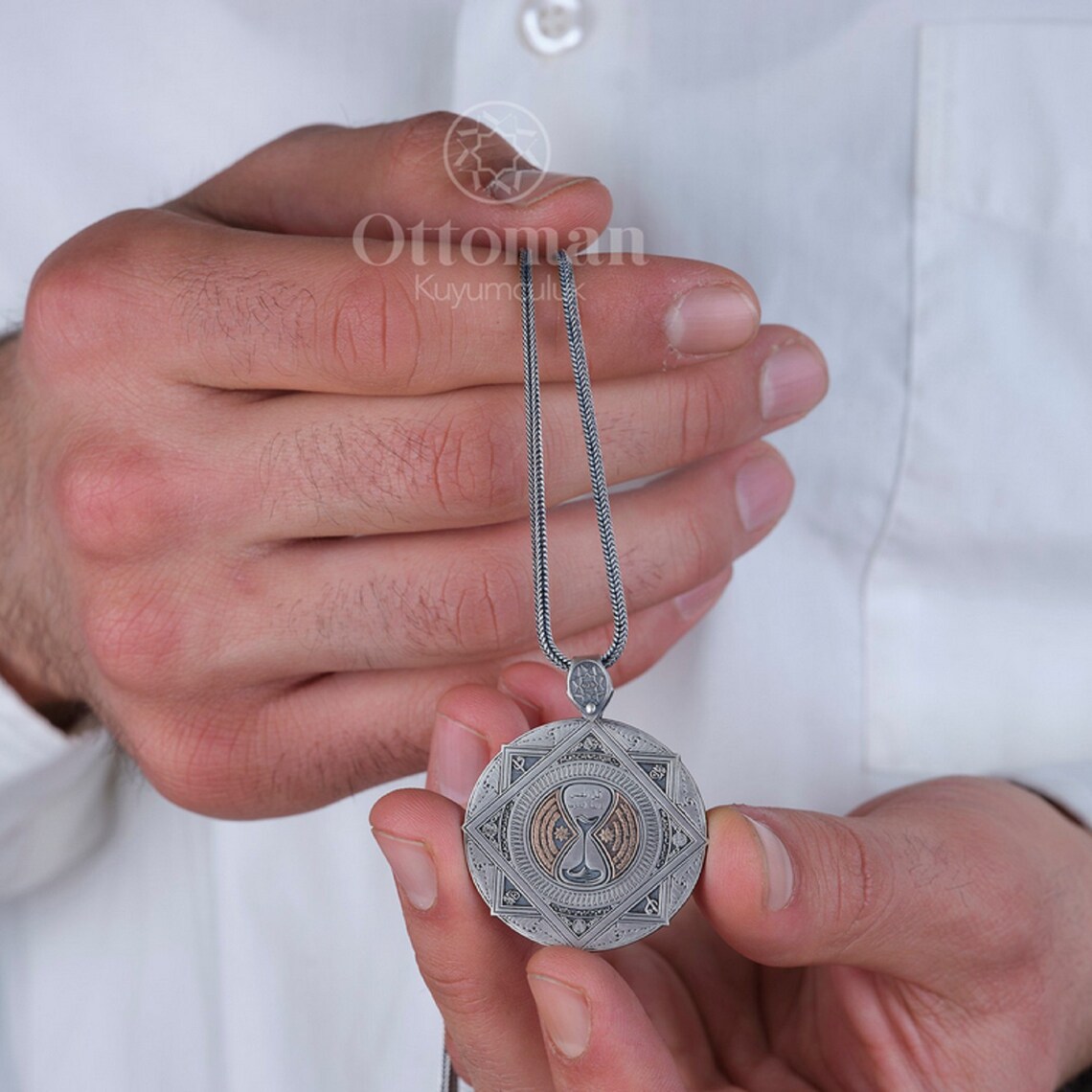 Hourglass Silver Locket Necklace Muslim Necklace Men Islamic - Etsy