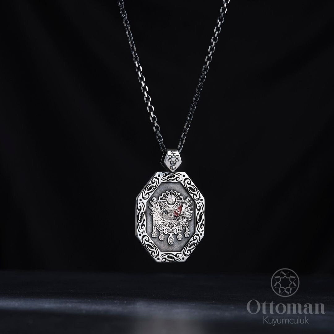 Ottoman Sanjak Octagon Silver Men Madallion Necklace, 925K Sterling ...