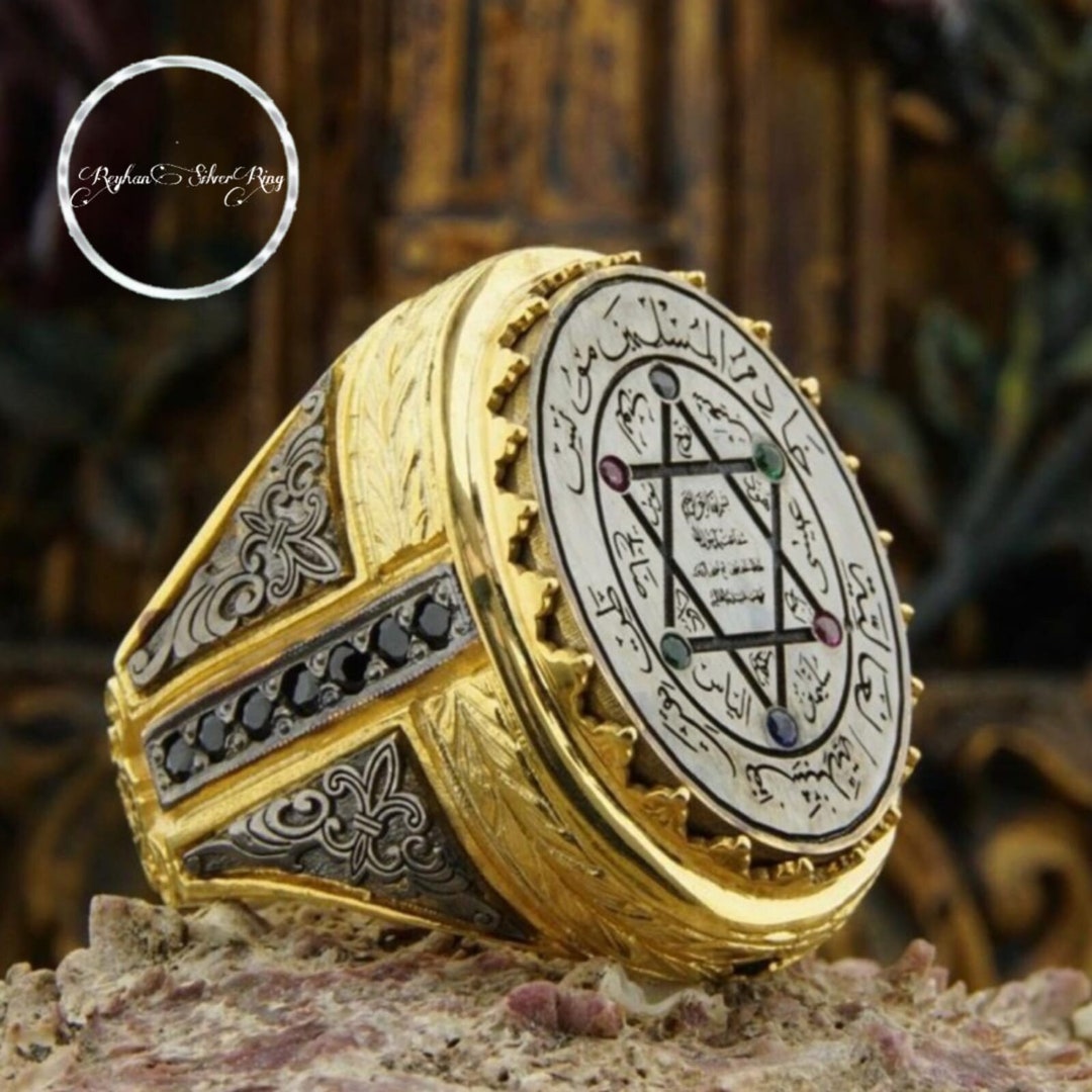 925 Sterling Silver Ring With Seal of Solomon and Black Zircon Accents ...