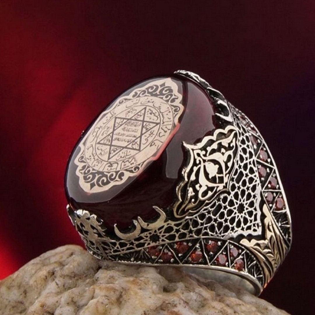 Seal of Solomon Ring, Charm Silver Rings, Occult Symbol Ring, Red Fire ...
