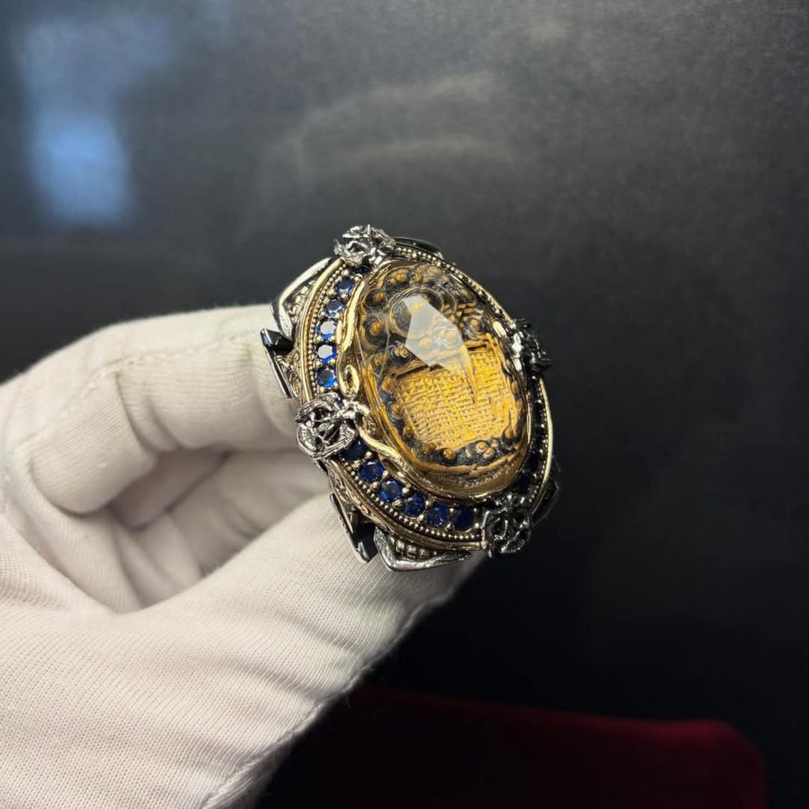 Hand-carved Sultan Ahmed Mosque Ring With Natural Quartz – 925 Sterling ...