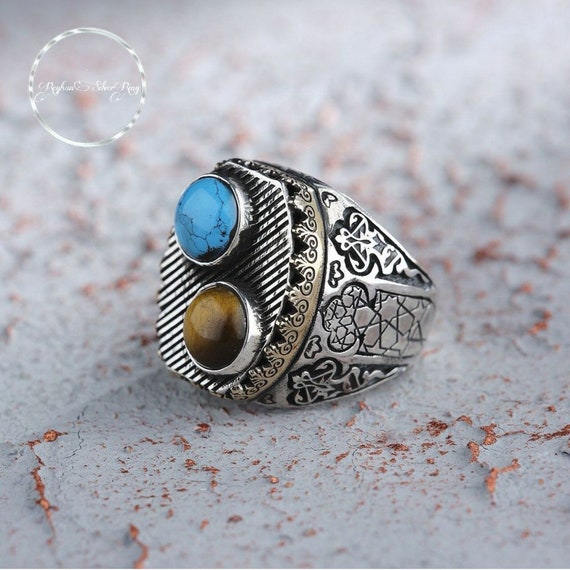 Engraved double gemstone ring store