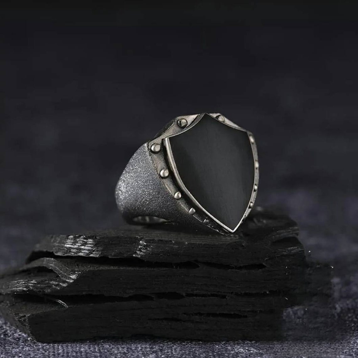 Shield Silver Men's Ring Onix Stone Ring Valentine's - Etsy