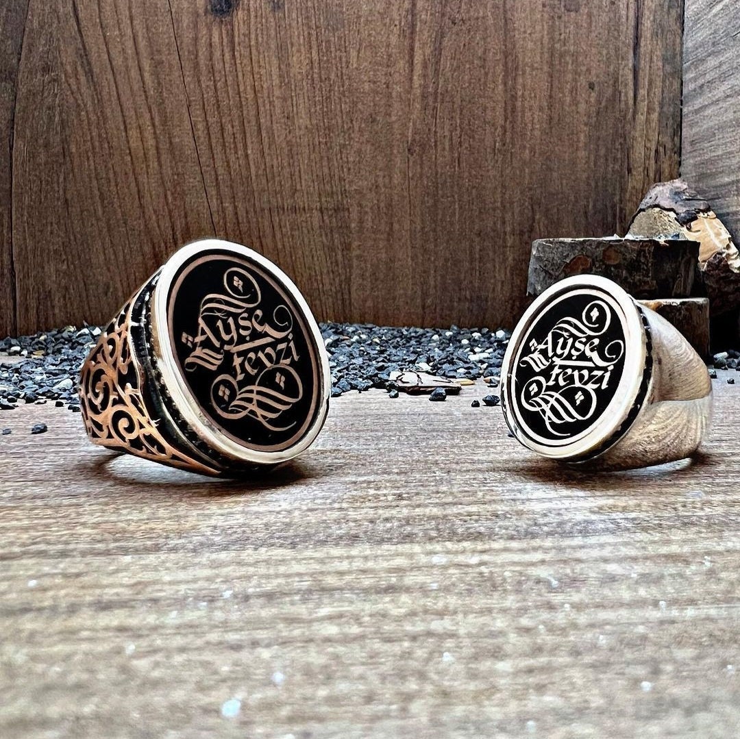 Personalized Actual Drawing Logo Name Ring, Custom Signet Ring for Men ...