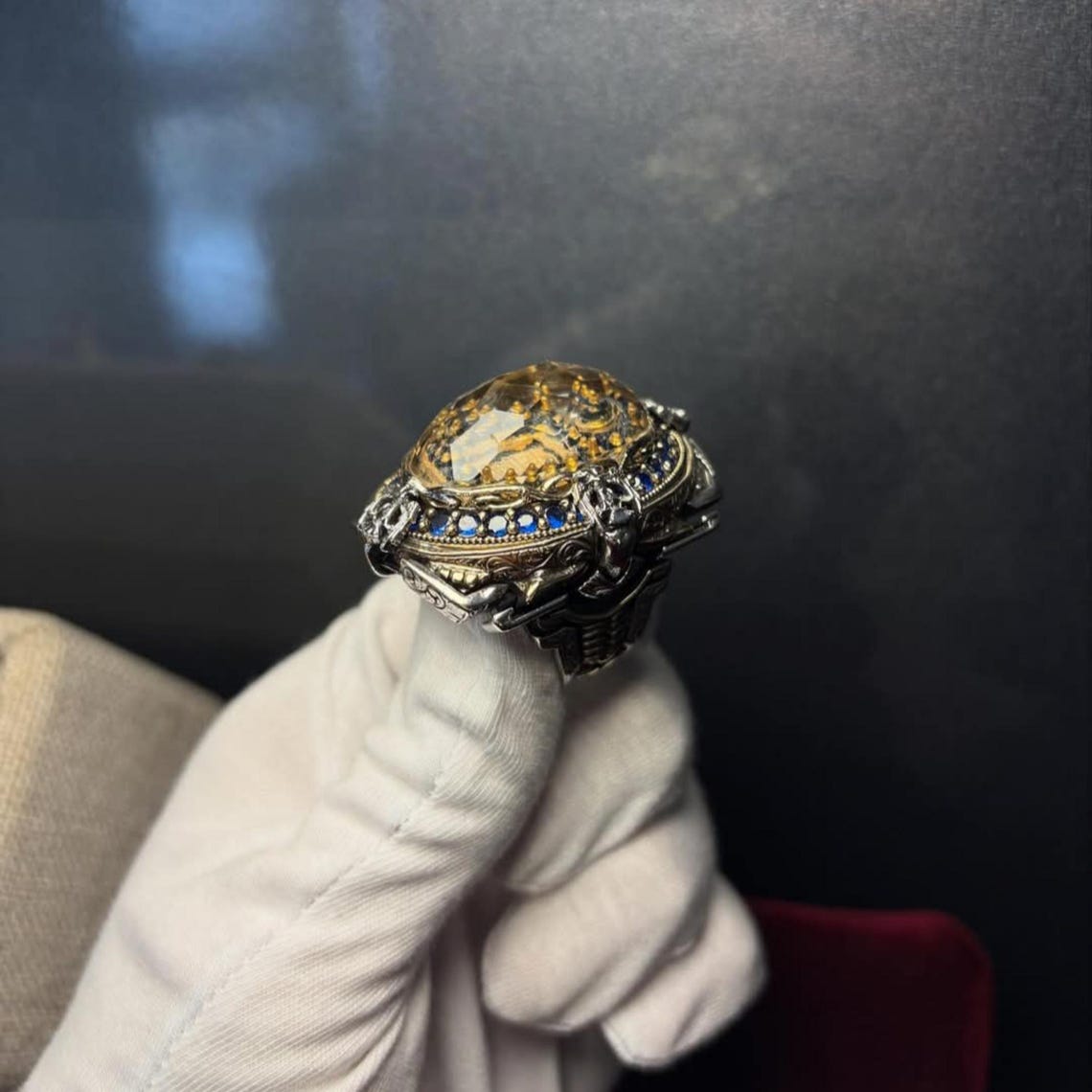 Hand-carved Sultan Ahmed Mosque Ring With Natural Quartz – 925 Sterling ...