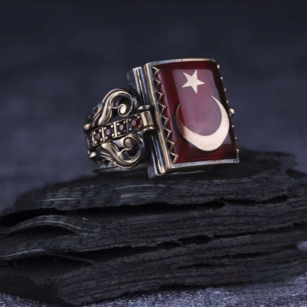 Seal of Ottoman Capped Silver Men Ring, Seal of Seljuk Ring, Adjustable ...