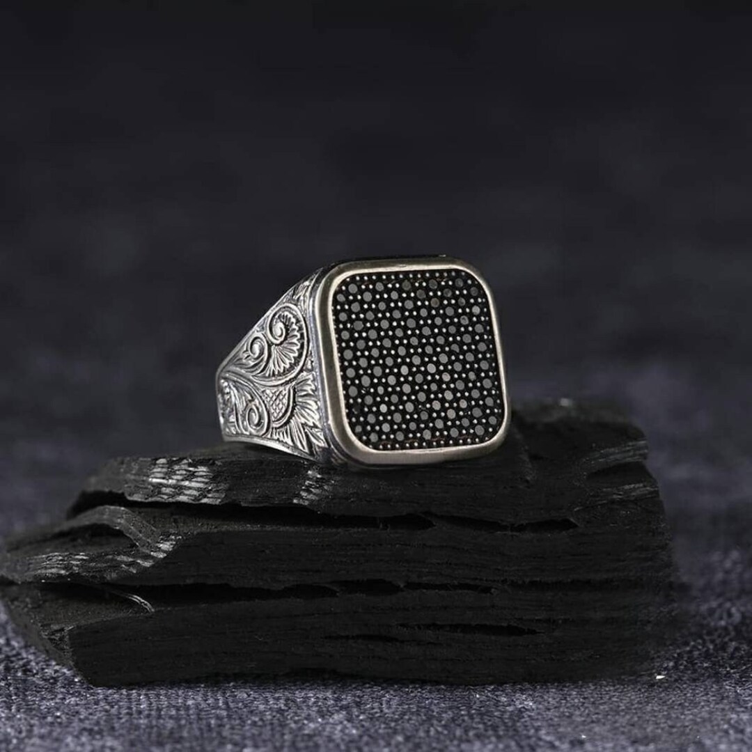 Square Shaped Sterling Silver Men's Ring With Zircon Stone, Gift for ...