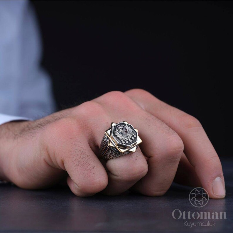 Ottoman Flag Silver Men's Ring Adjustable Ring Turkish - Etsy