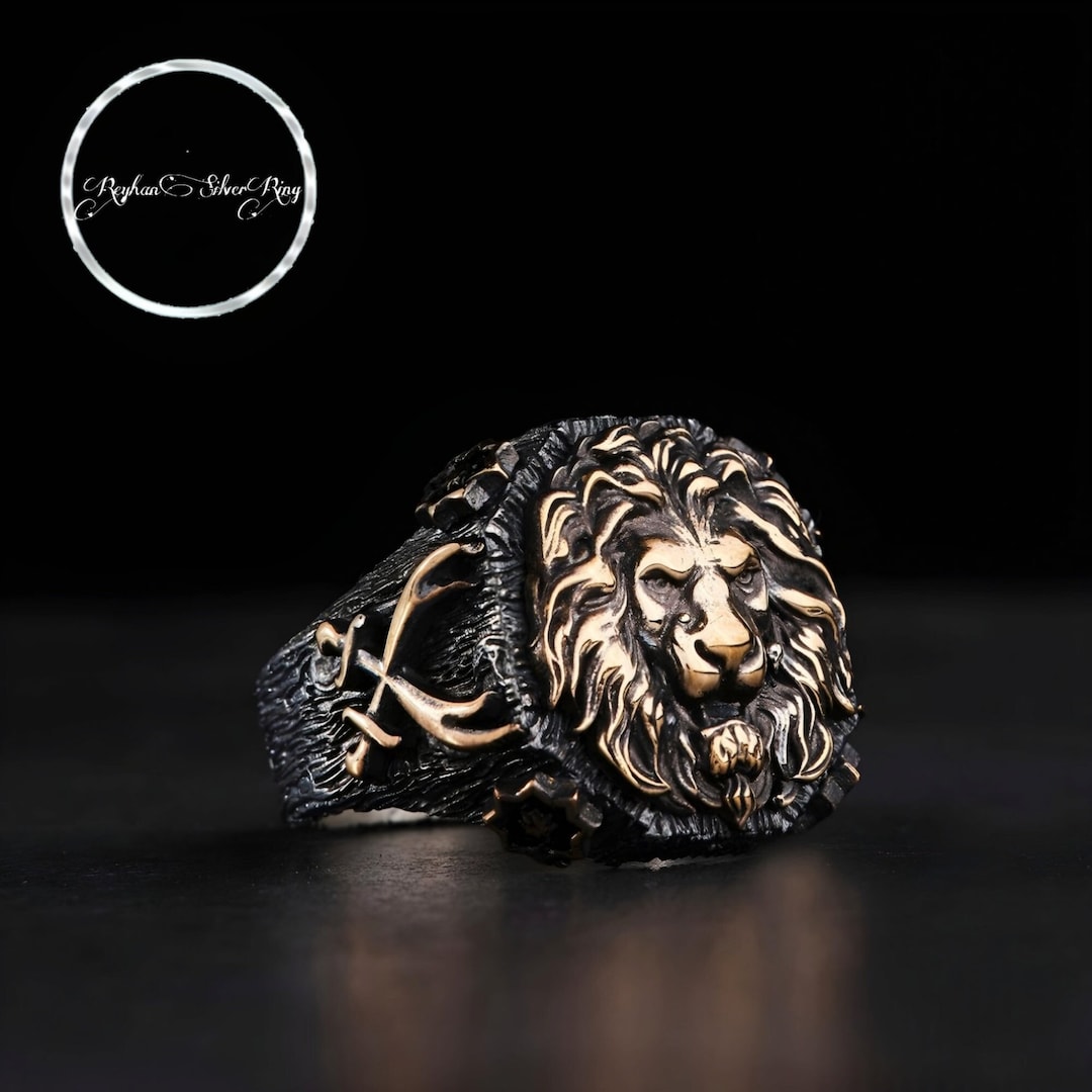 The Lion of Allah Imam Ali Sterling Silver Men's Ring, Double Hazrat ...