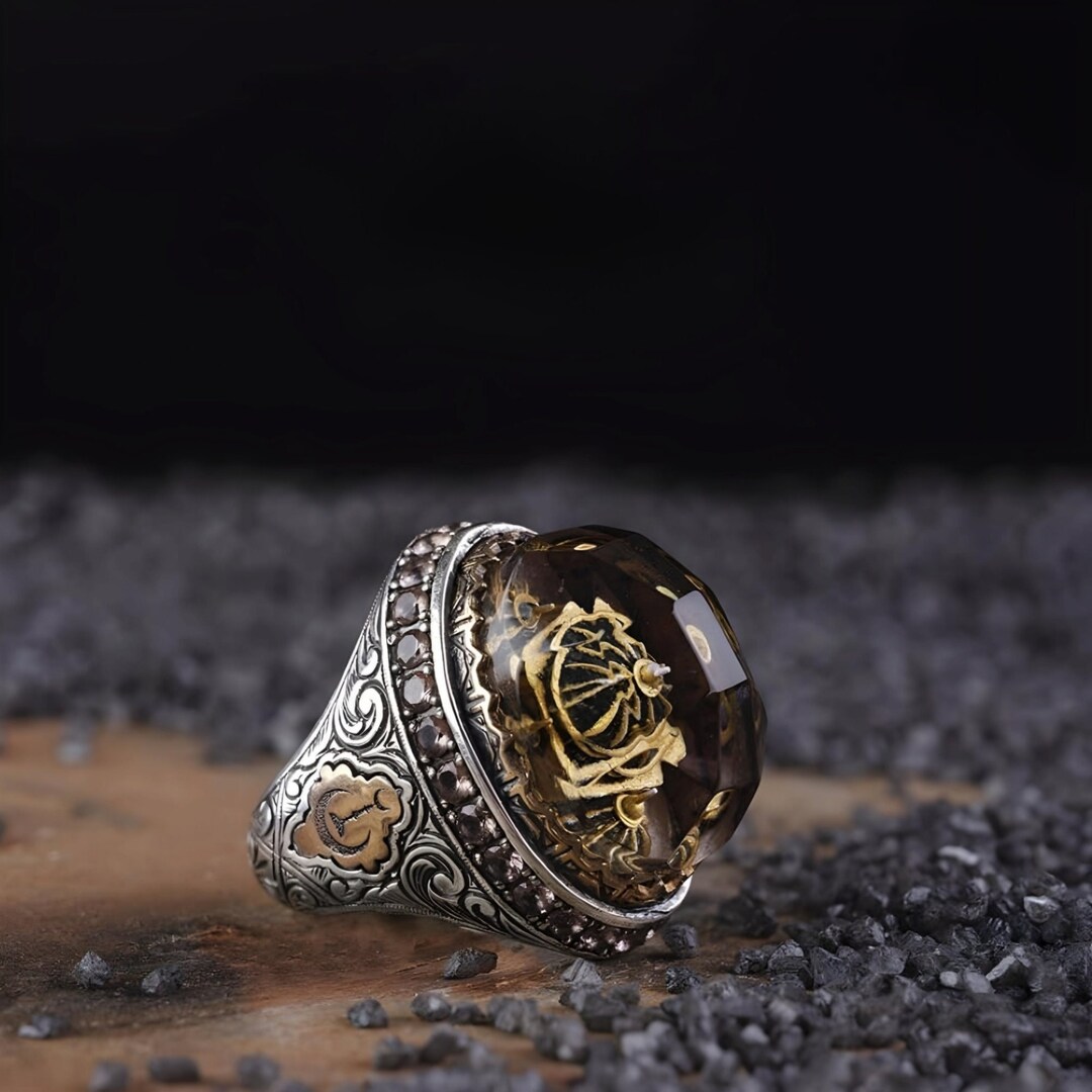 Silver Hagia Sophia Carved Men's Ring, Color Changing Stone Ring ...