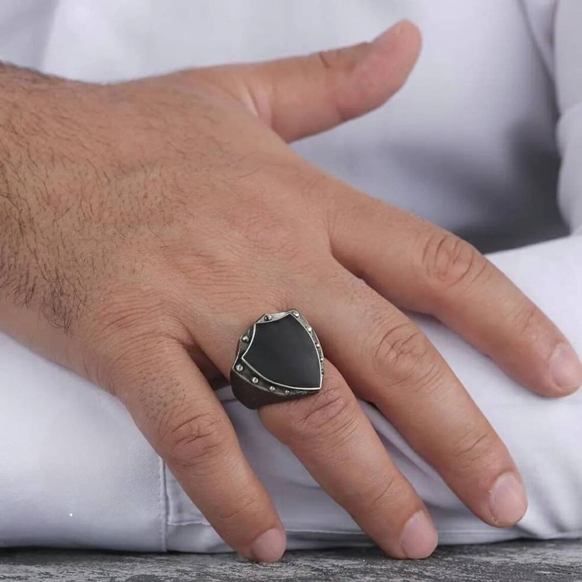 Shield Silver Men's Ring Onix Stone Ring Valentine's - Etsy