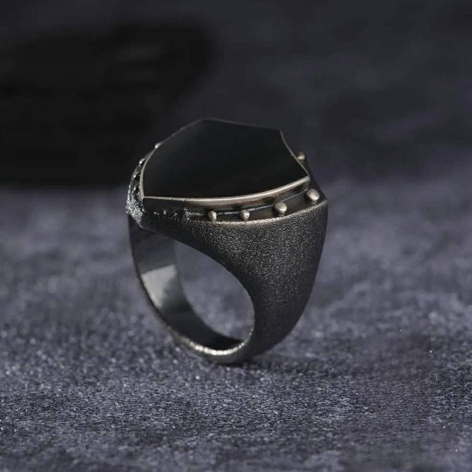 Shield Silver Men's Ring Onix Stone Ring Valentine's - Etsy