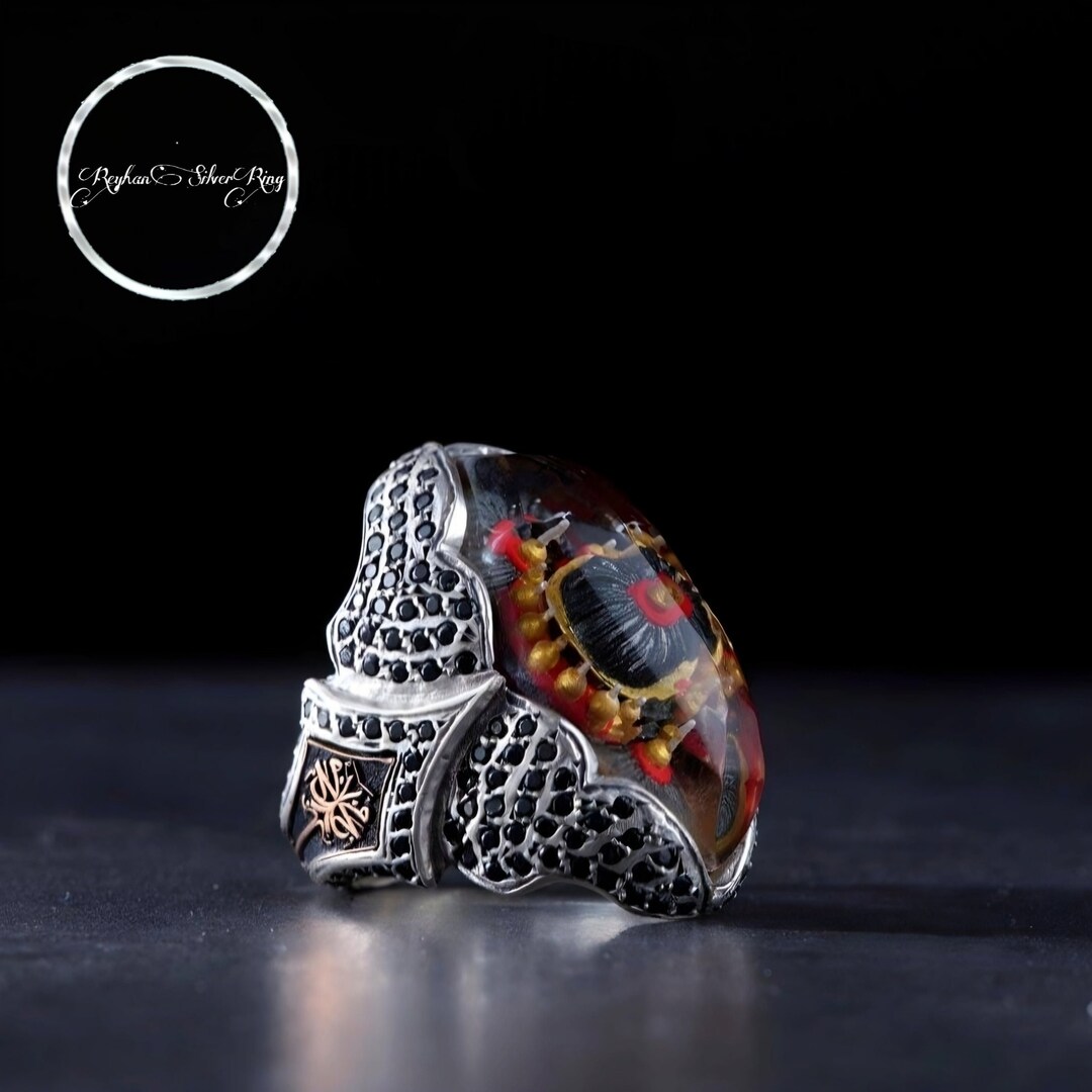 Handmade Carved Mosque Silver Men's Ring, Islami Muslim Ring, Onix ...