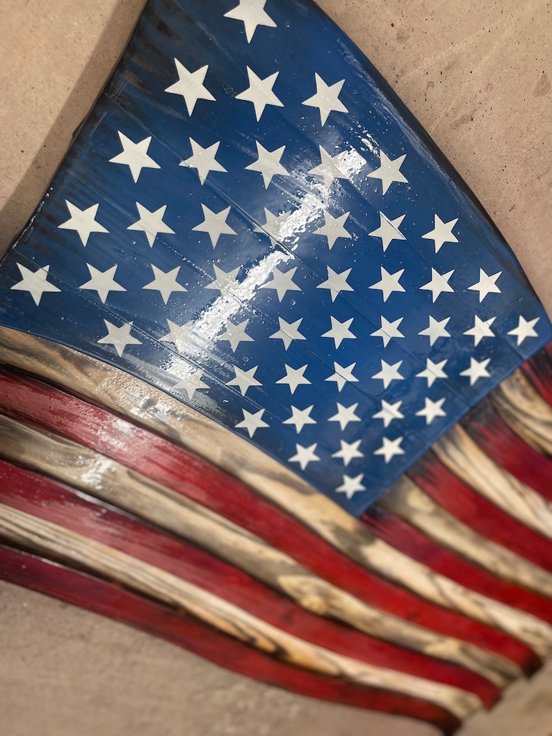 Handmade Waving Rustic Wooden American Flag Wall Hanging Wall - Etsy