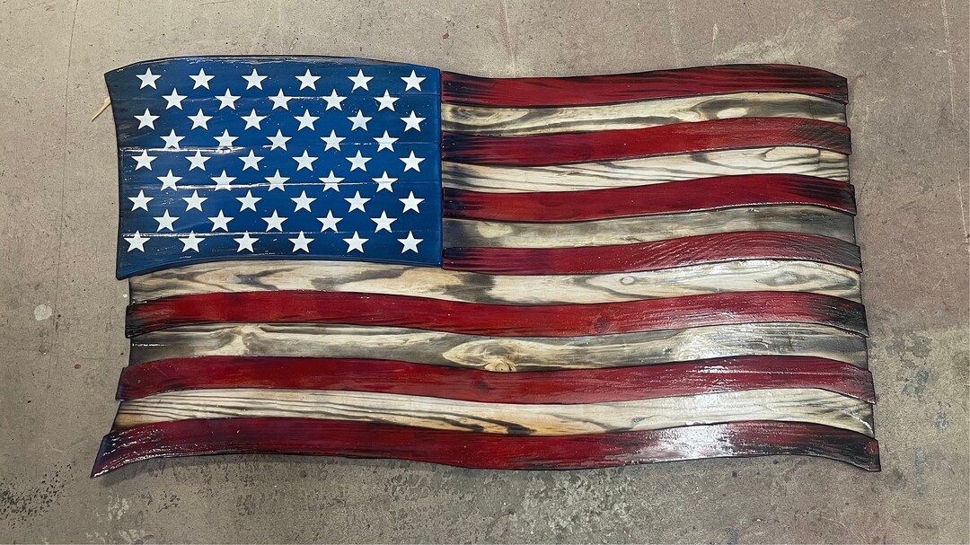 Handmade Waving Rustic Wooden American Flag Wall Hanging Wall - Etsy