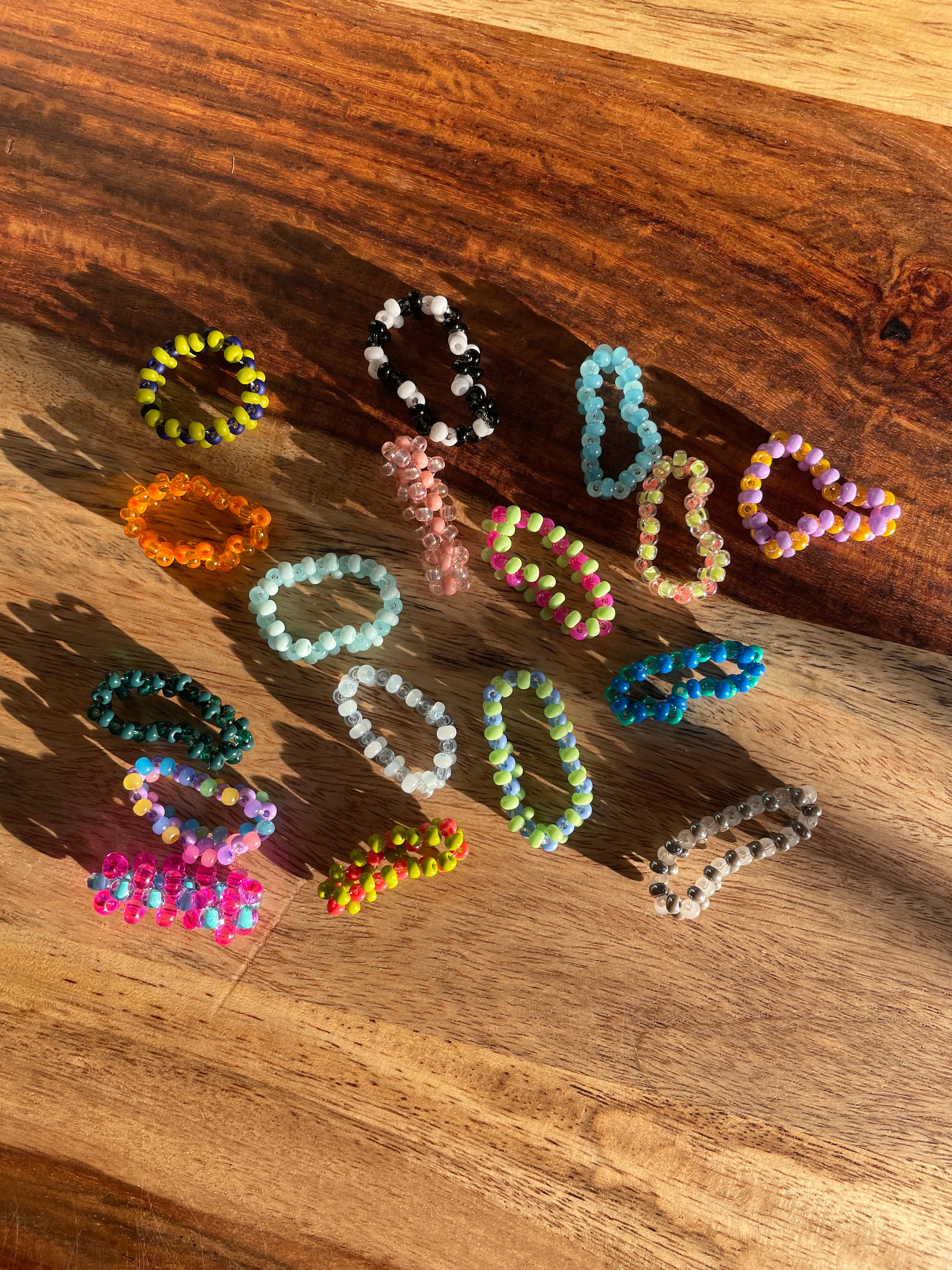 Hand Beaded Seed Bead Rings - Trendy - Unique - Stretchy - Flower ...