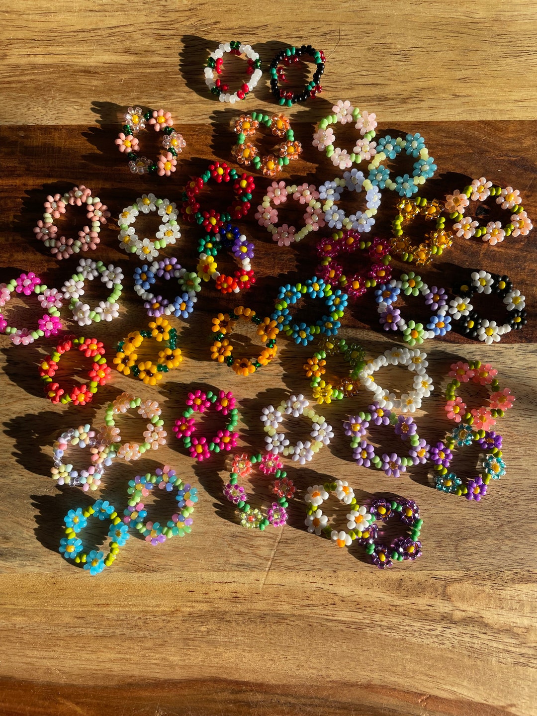 Hand Beaded Seed Bead Rings - Trendy - Unique - Stretchy - Flower ...