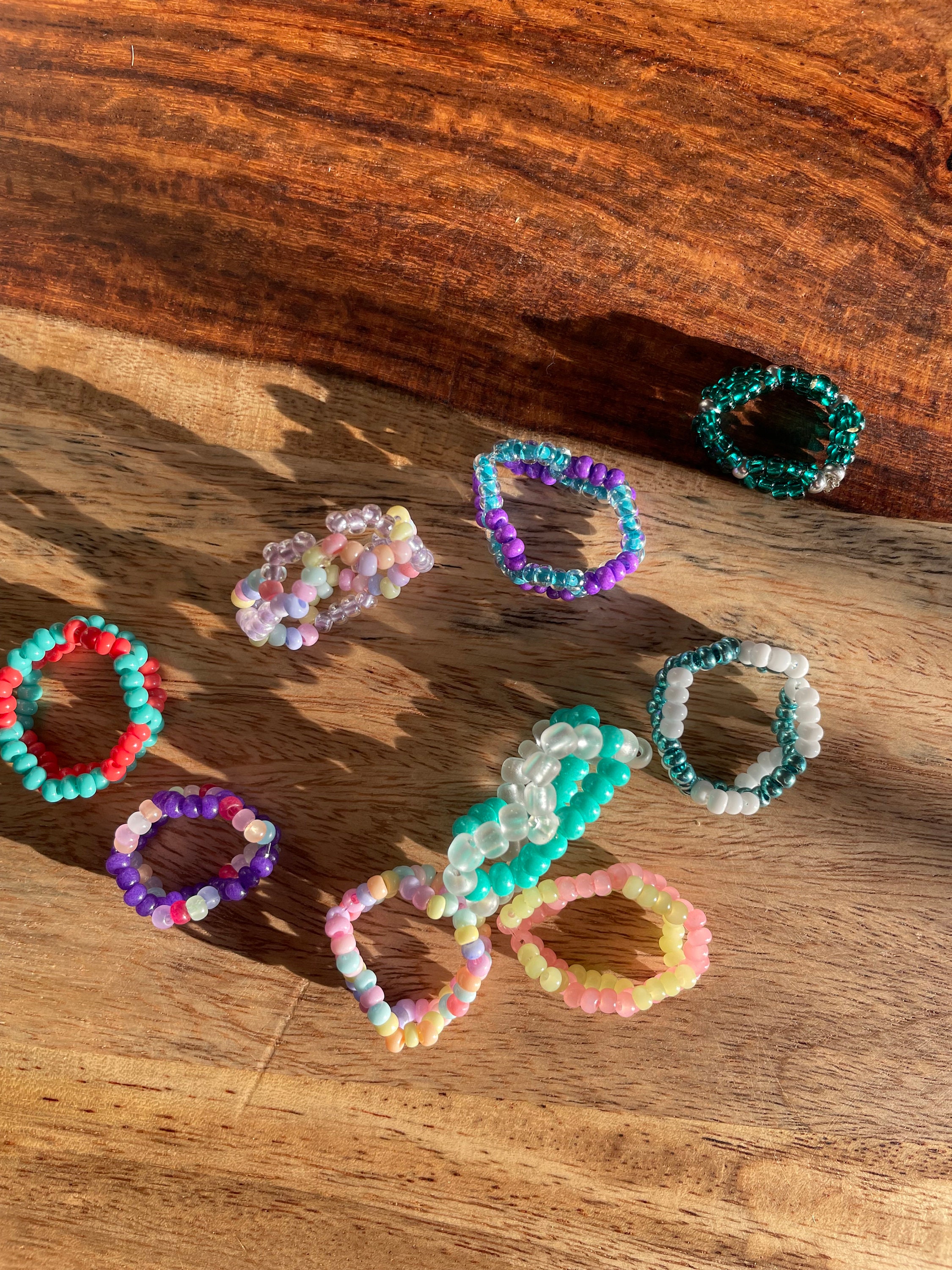Hand Beaded Seed Bead Rings - Trendy - Unique - Stretchy - Flower ...