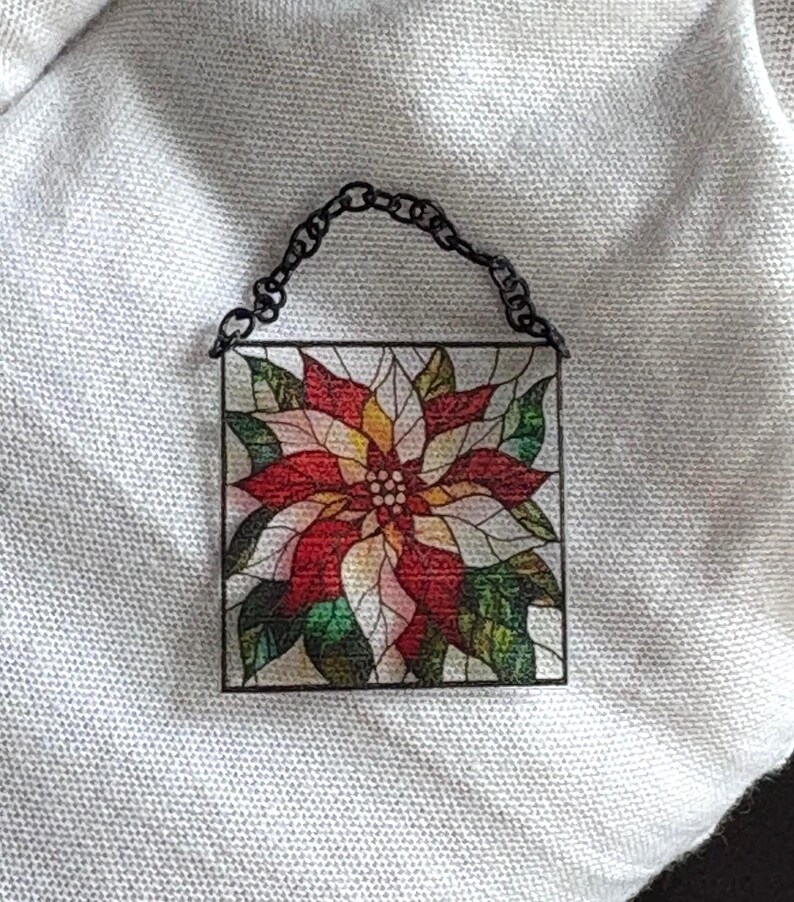 Miniature Stained Glass Poinsettia Suncatcher: Dollhouse Christmas ...