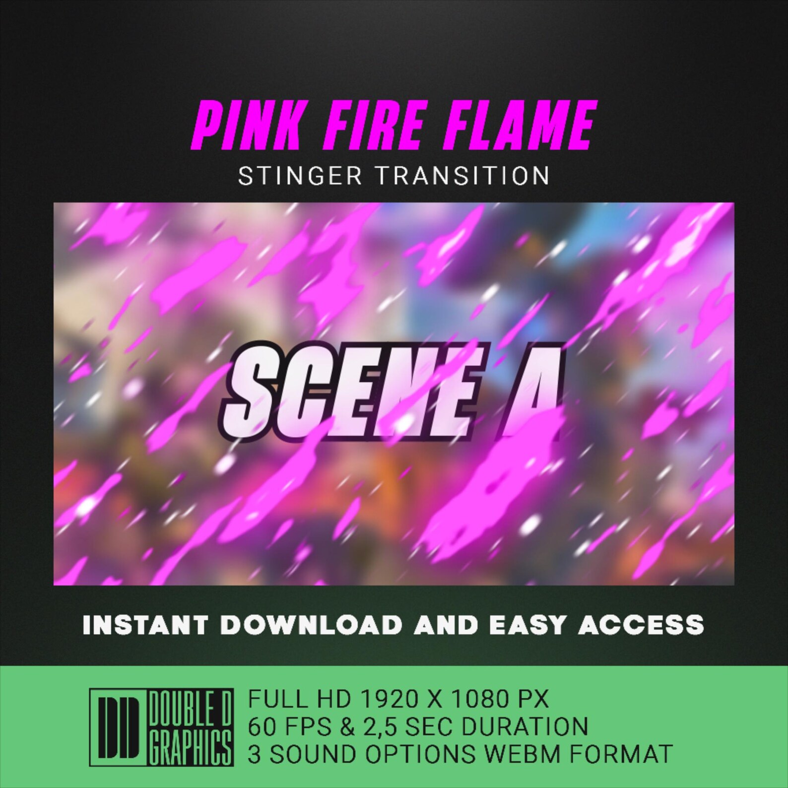 Pink Fire Flame Stream Stinger Transition, Animated Scenes, OBS or ...