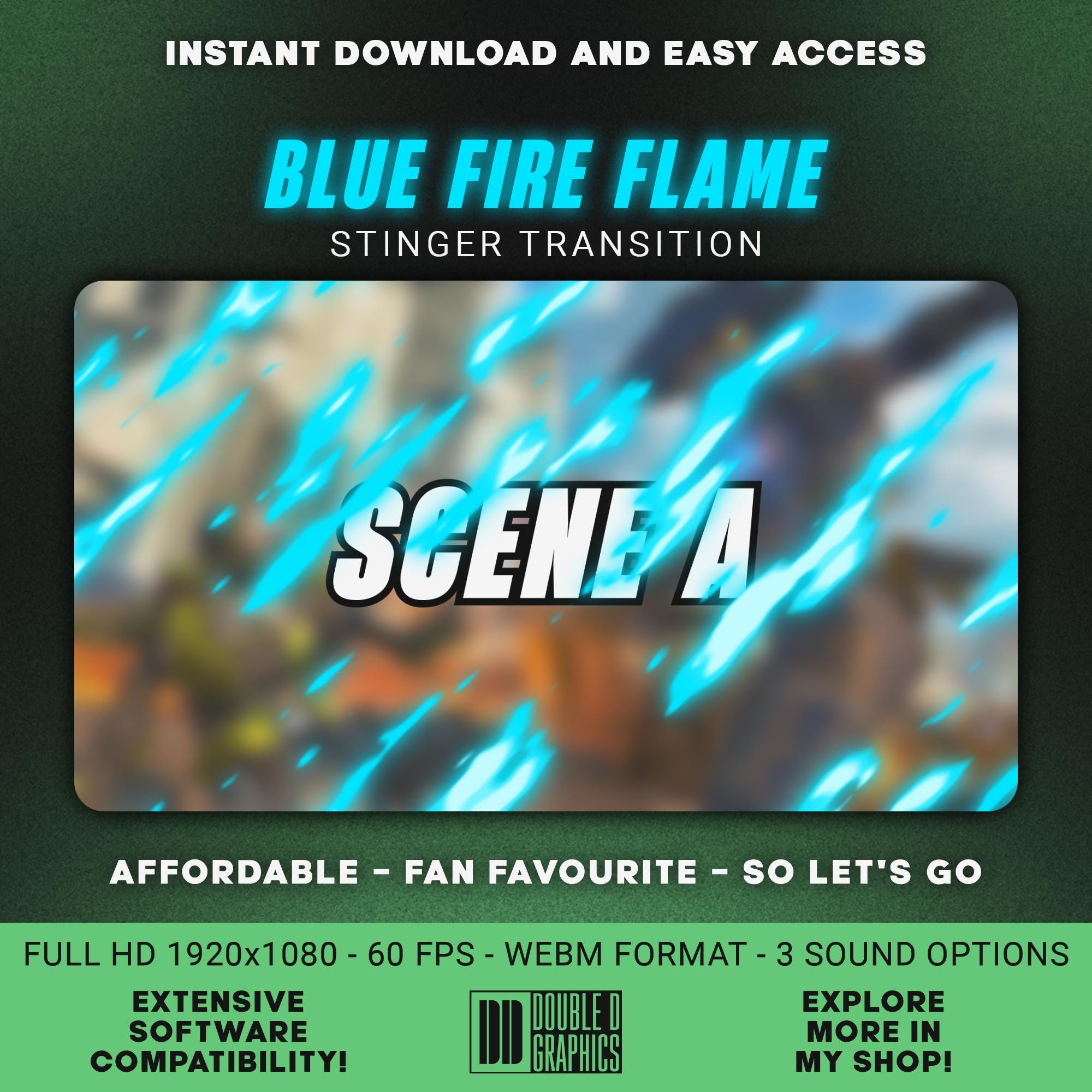 Blue Fire Flame Stream Stinger Transition, Animated Scenes, OBS or ...
