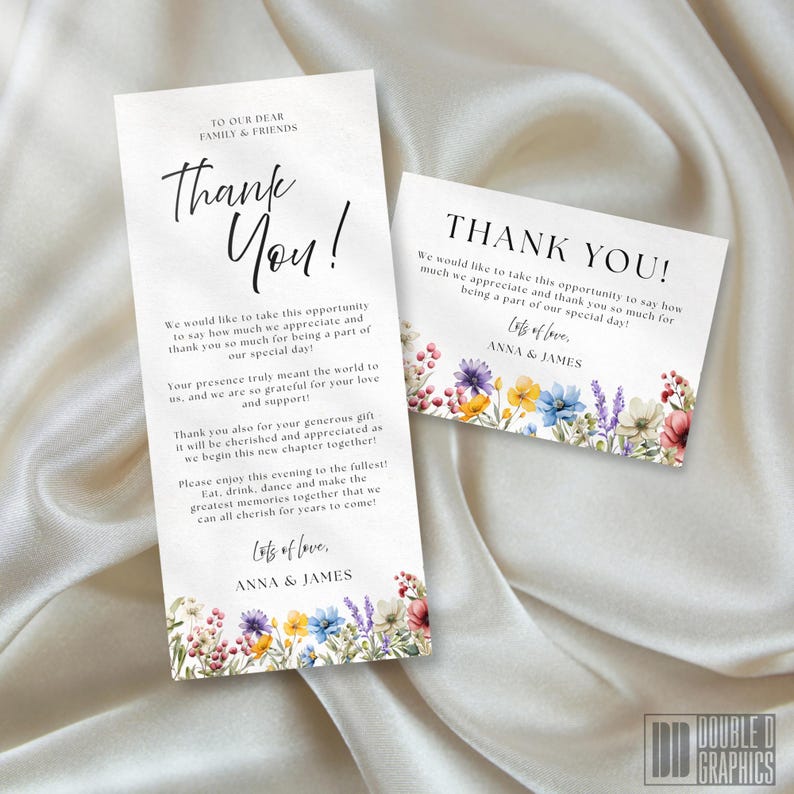 Wildflower Wedding Thank You Card Templates, Floral Style Thank You ...