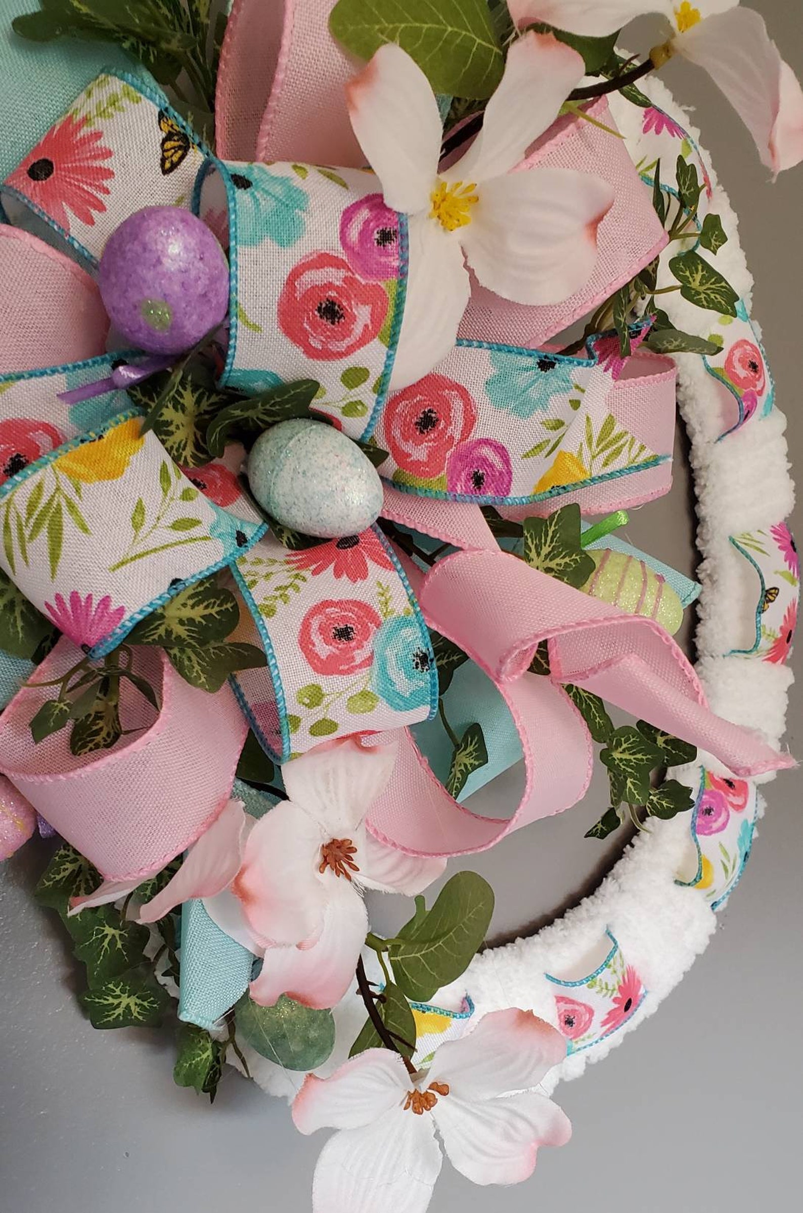 Yarn and Ribbon Wreath, Easter Yarn Wreath, White Yarn Wreath, Spring ...