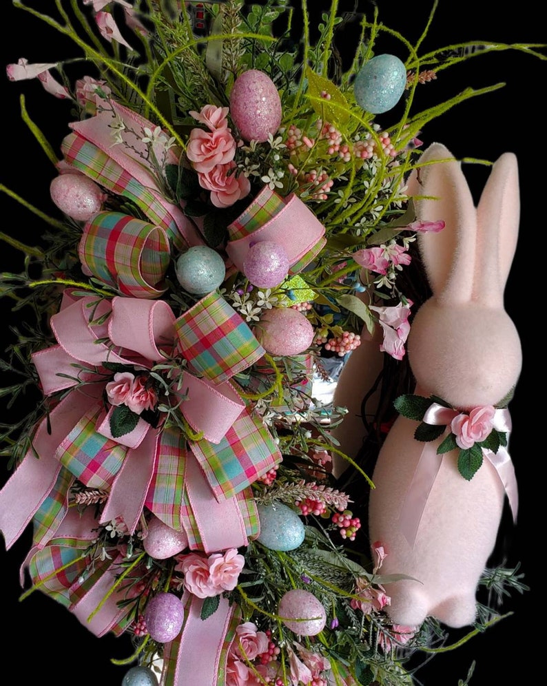 Flocked Bunny Wreath, Easter Front Door Decor,easter Bunny Grapevine ...