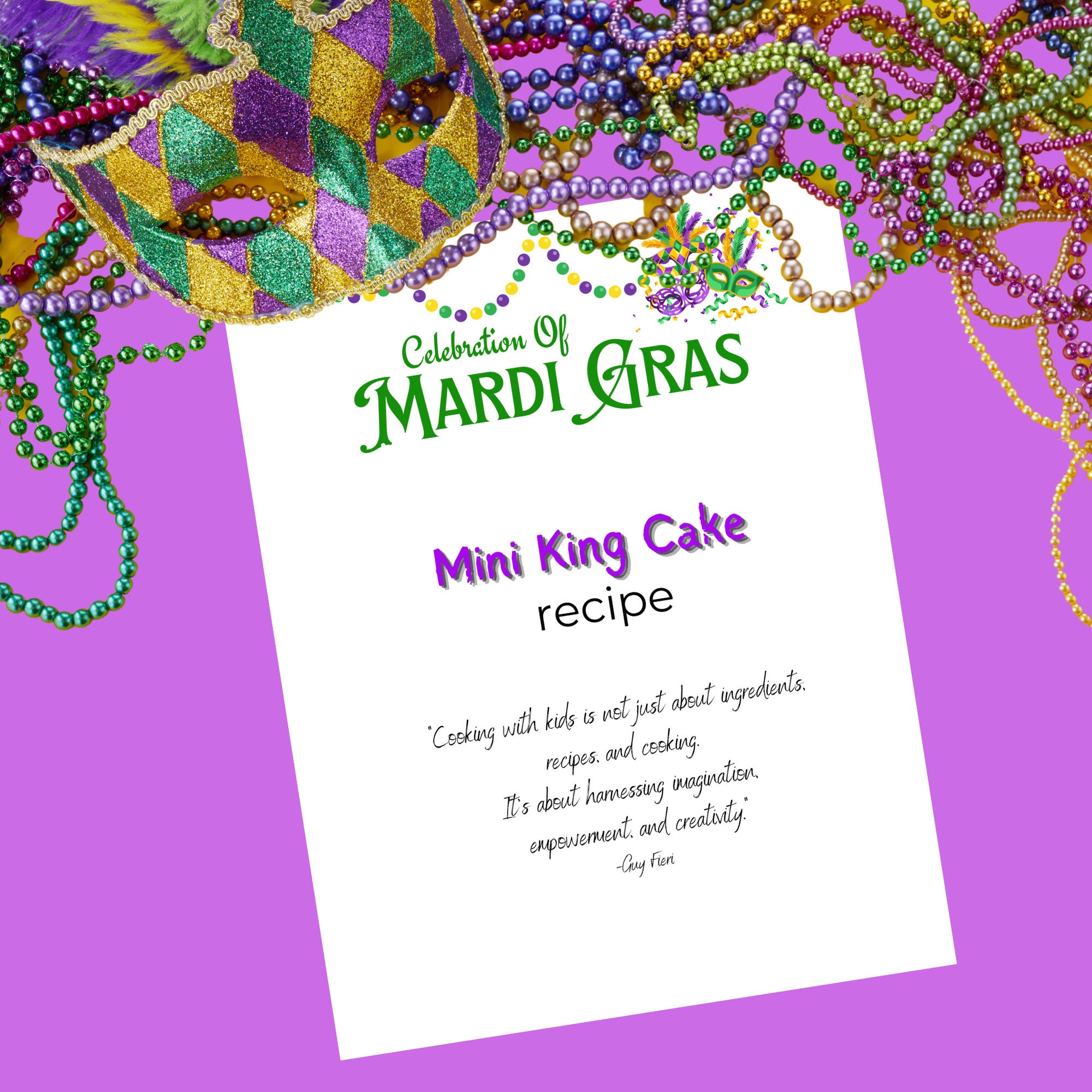 Picture Recipe, Mardi Gras Mini King Cake, Cinnamon Roll Cake - Etsy