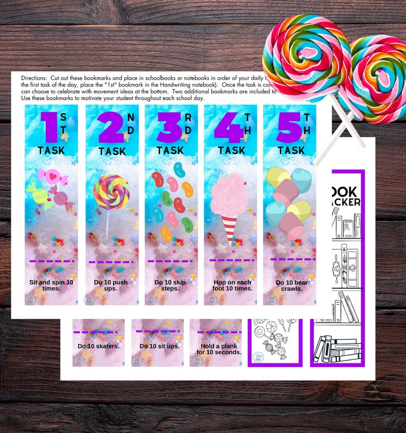 Printable Daily Rhythm Sweets Bookmarks, Schedule Bookmarks, Book ...
