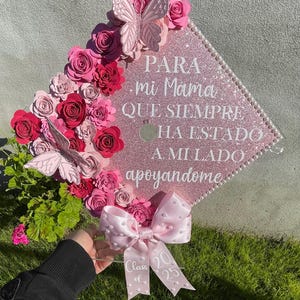 Pink Glitter Graduation Cap Topper: Butterflies Pearls, Class of 2026 ...