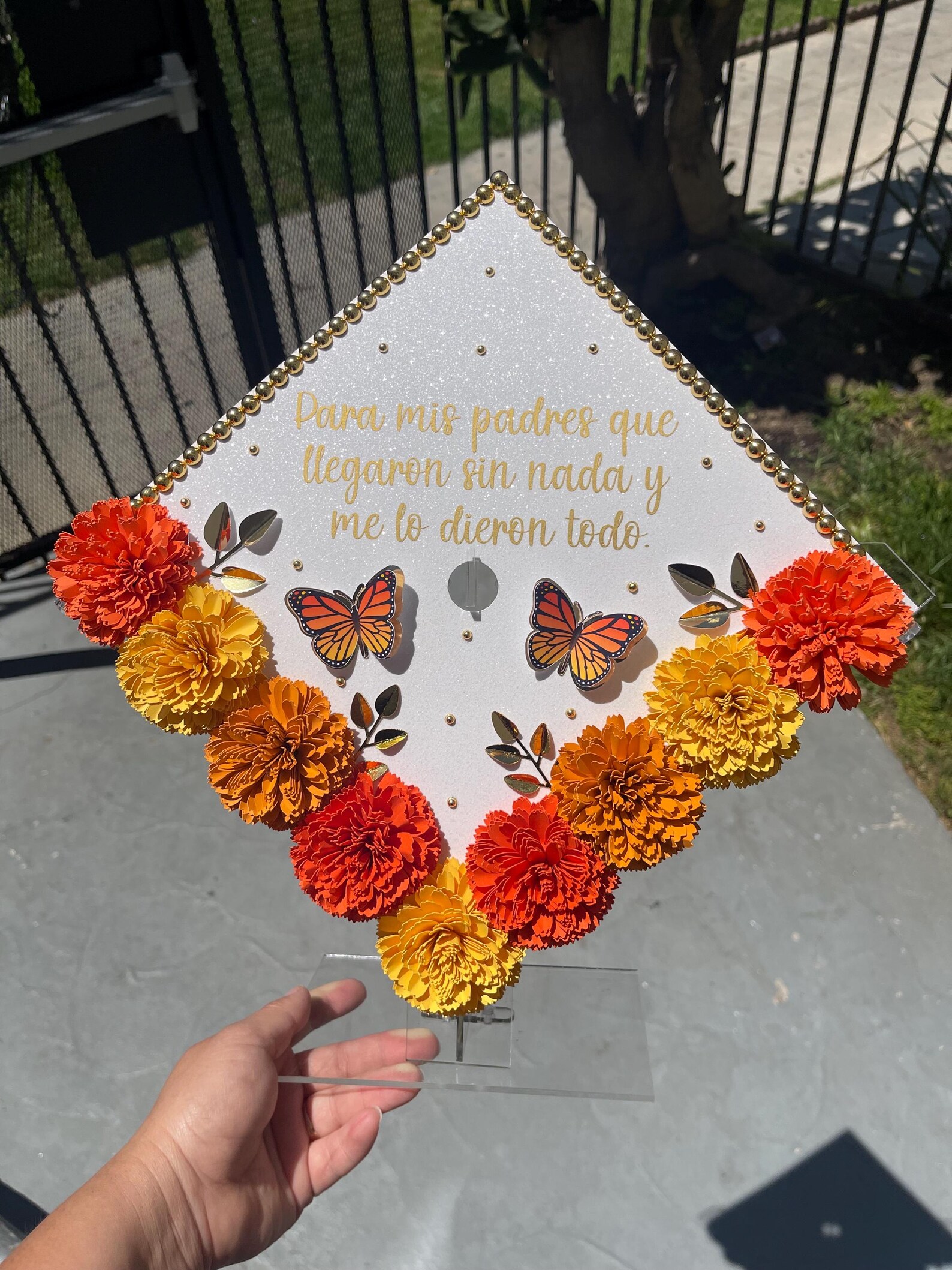 Marigold Graduation Cap Topper: Monarch Butterfly, Orange Cempasúchil ...