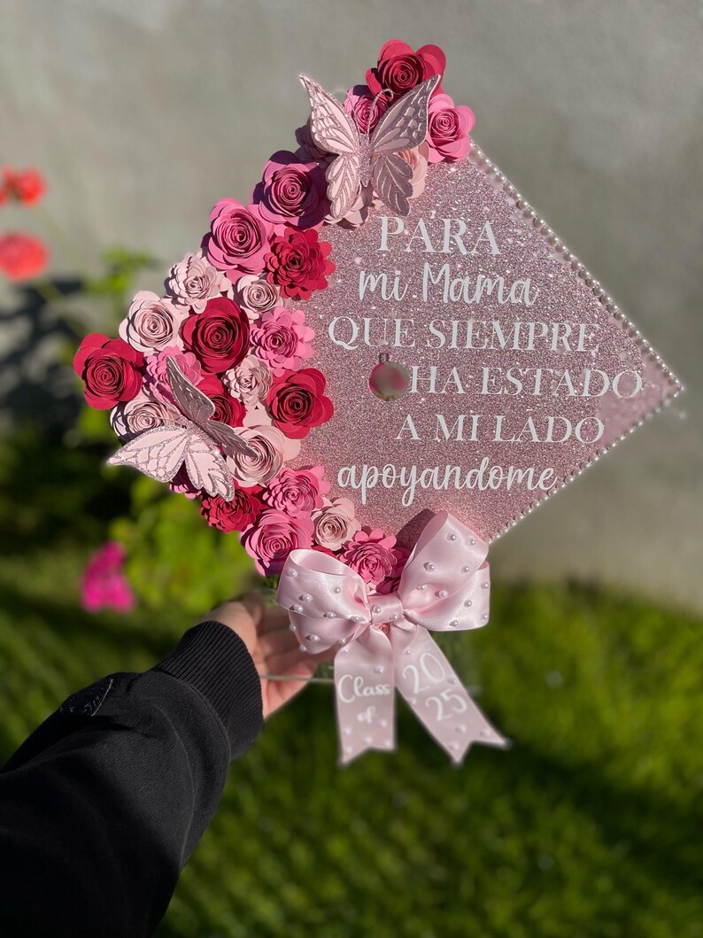 Pink Glitter Graduation Cap Topper: Butterflies Pearls, Class of 2026 ...