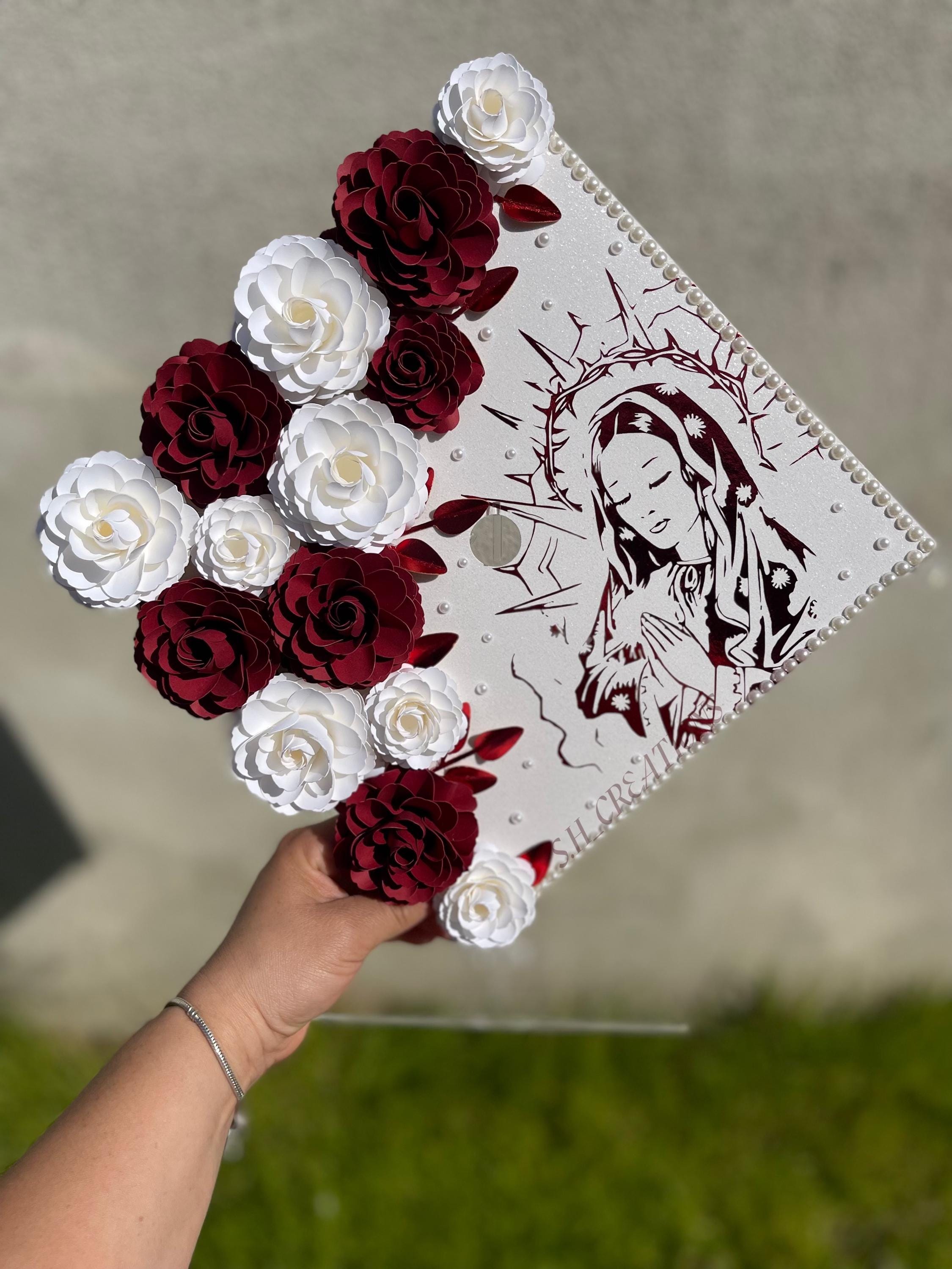 Graduation Cap Topper Class of 2025 Red Virgen De Guadalupe Red Roses ...