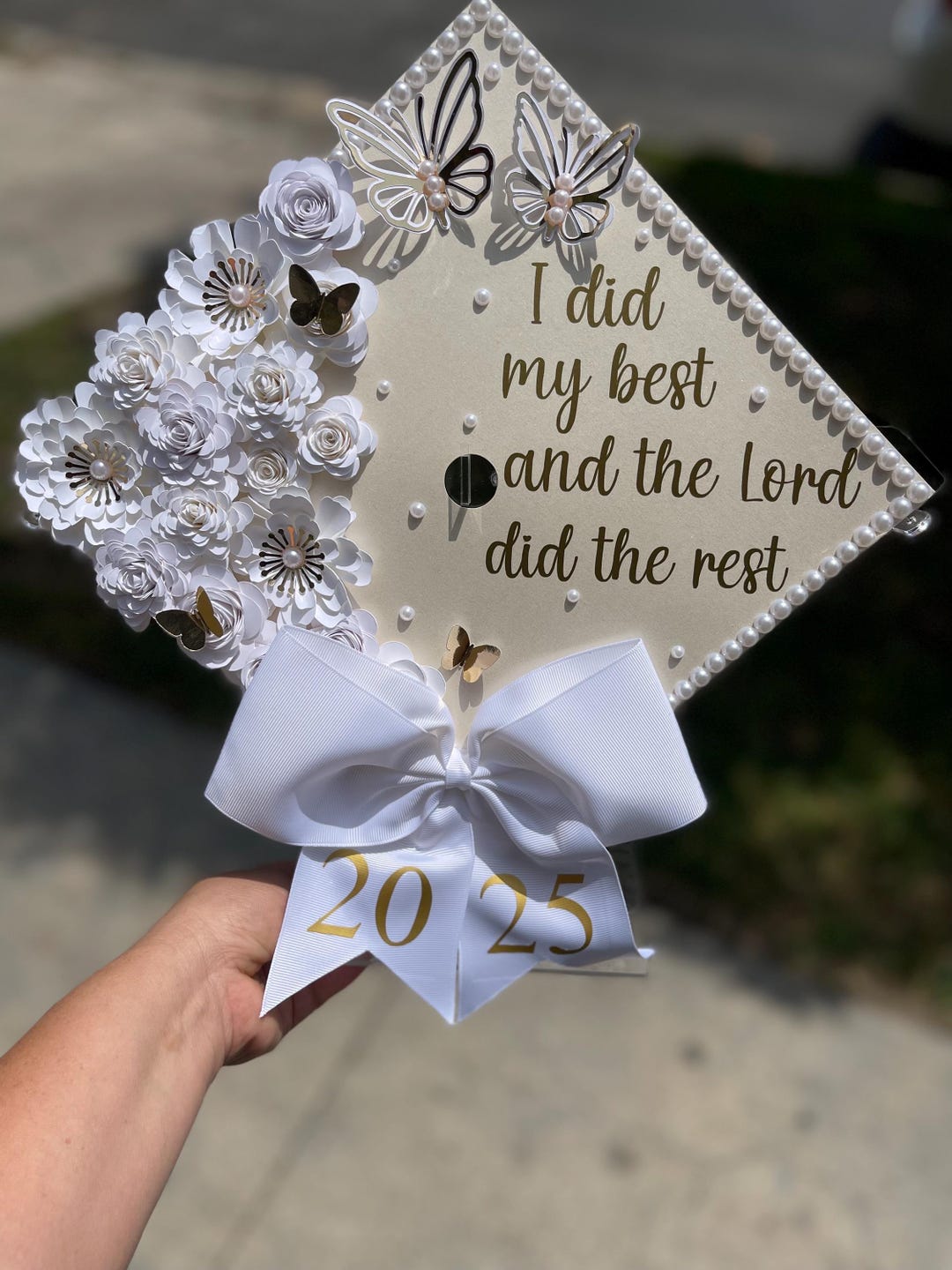 Handmade Graduation Cap Topper: Pearls & Gold Accents - Class of 2025 ...