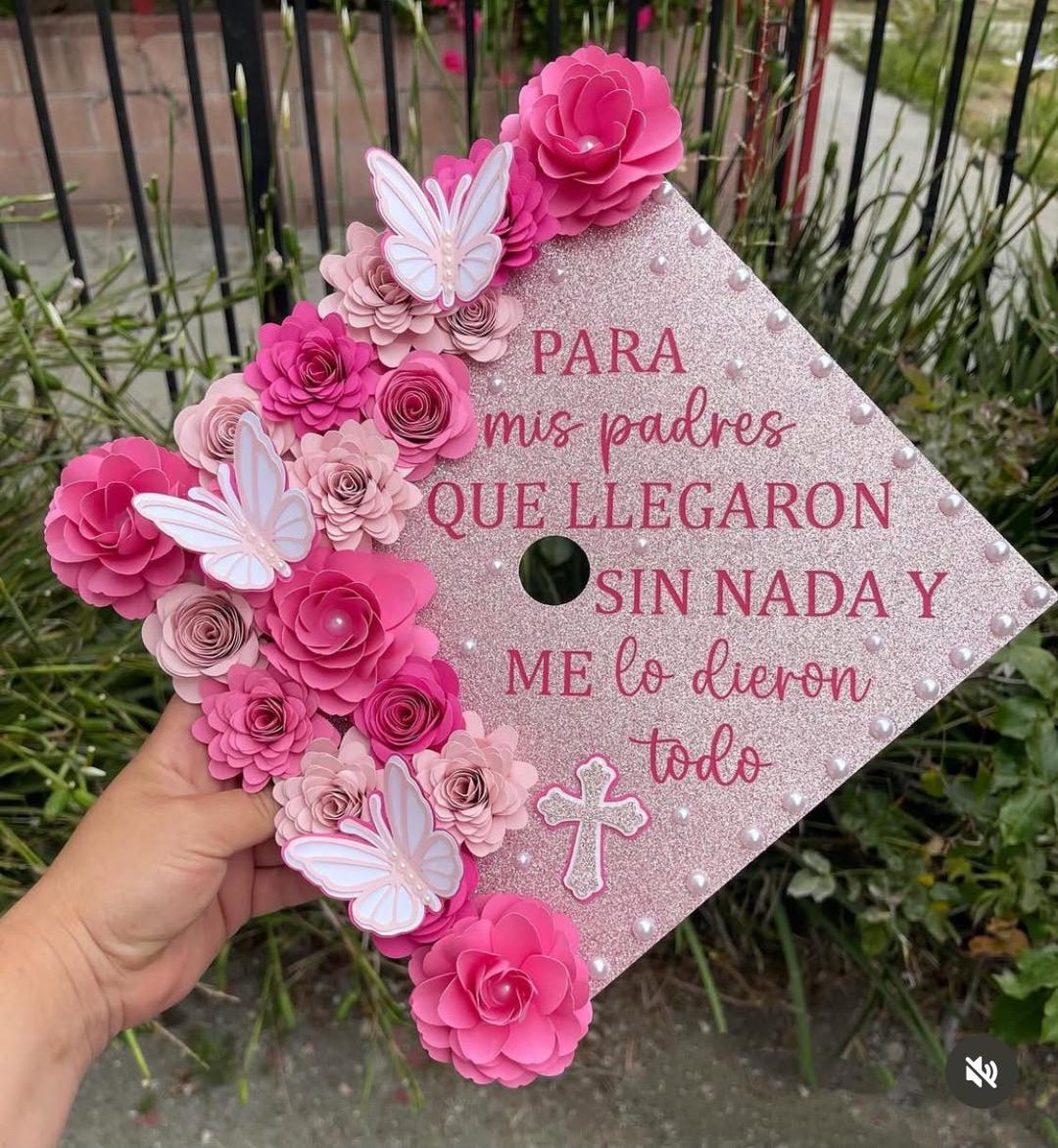 Pink Glitter Graduation Cap Topper: Floral Butterflies, Class of 2026 ...