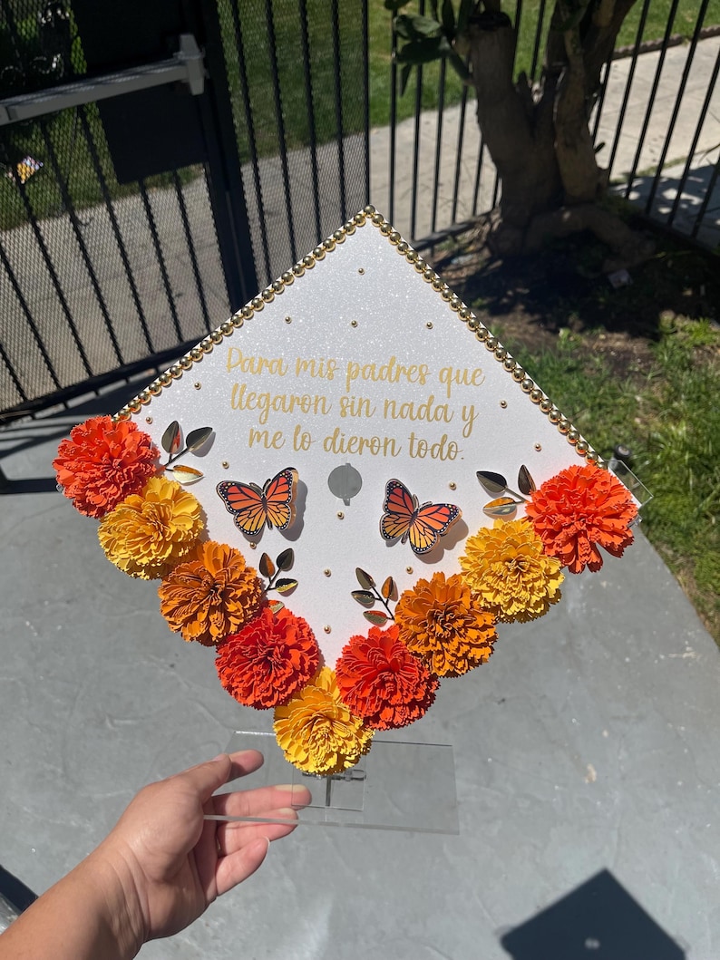 Marigold Graduation Cap Topper: Monarch Butterfly, Orange Cempasúchil ...