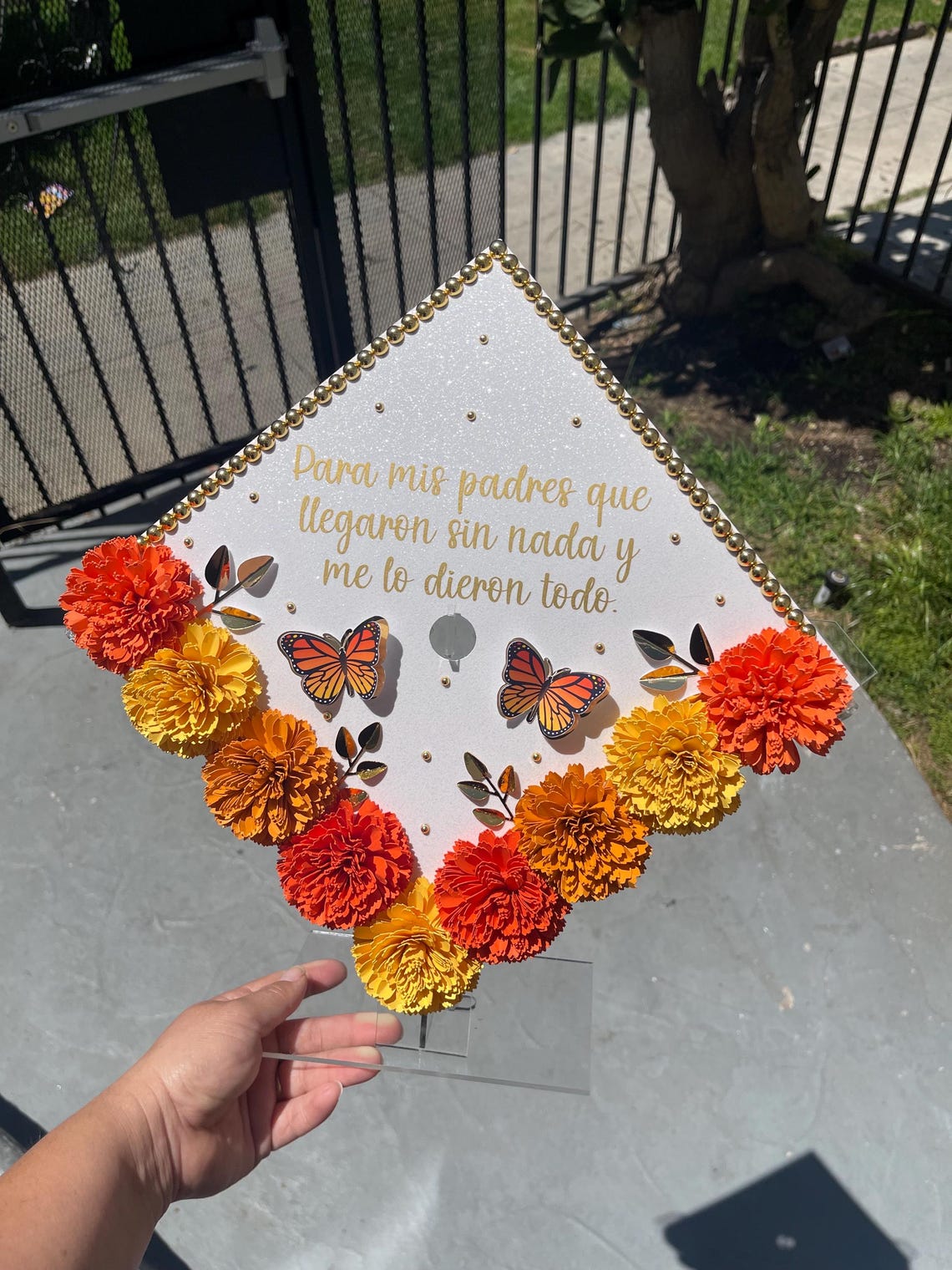 Marigold Graduation Cap Topper: Monarch Butterfly, Orange Cempasúchil ...