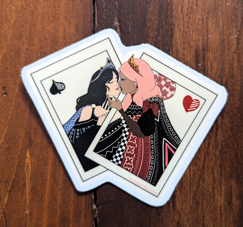Queen of Hearts Lovers Playing Cards Sticker, Lesbian Love Art, BIPOC ...