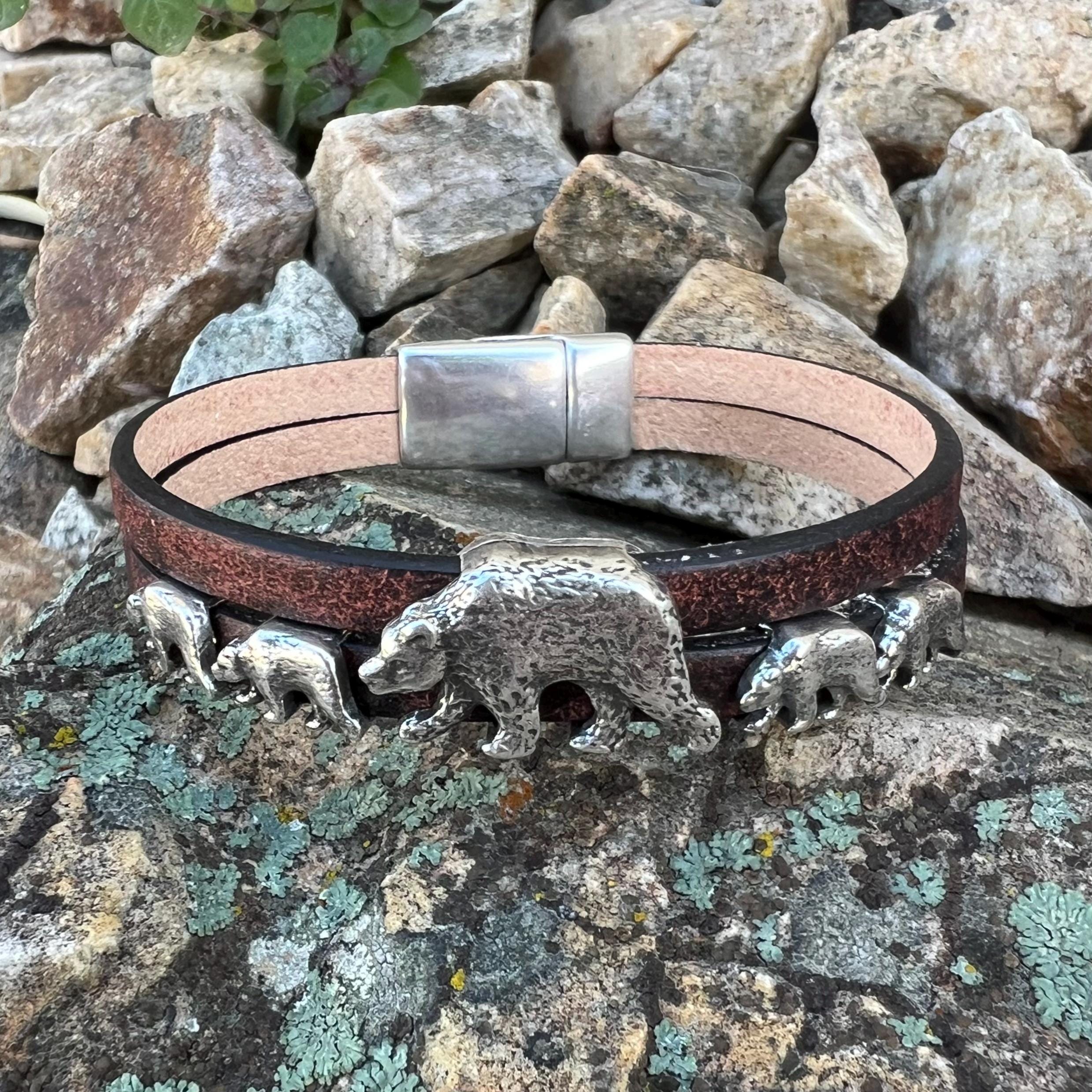 Grizzly 399 Leather Bracelet, Grizzly Bear and Cubs Jewelry, Bear ...
