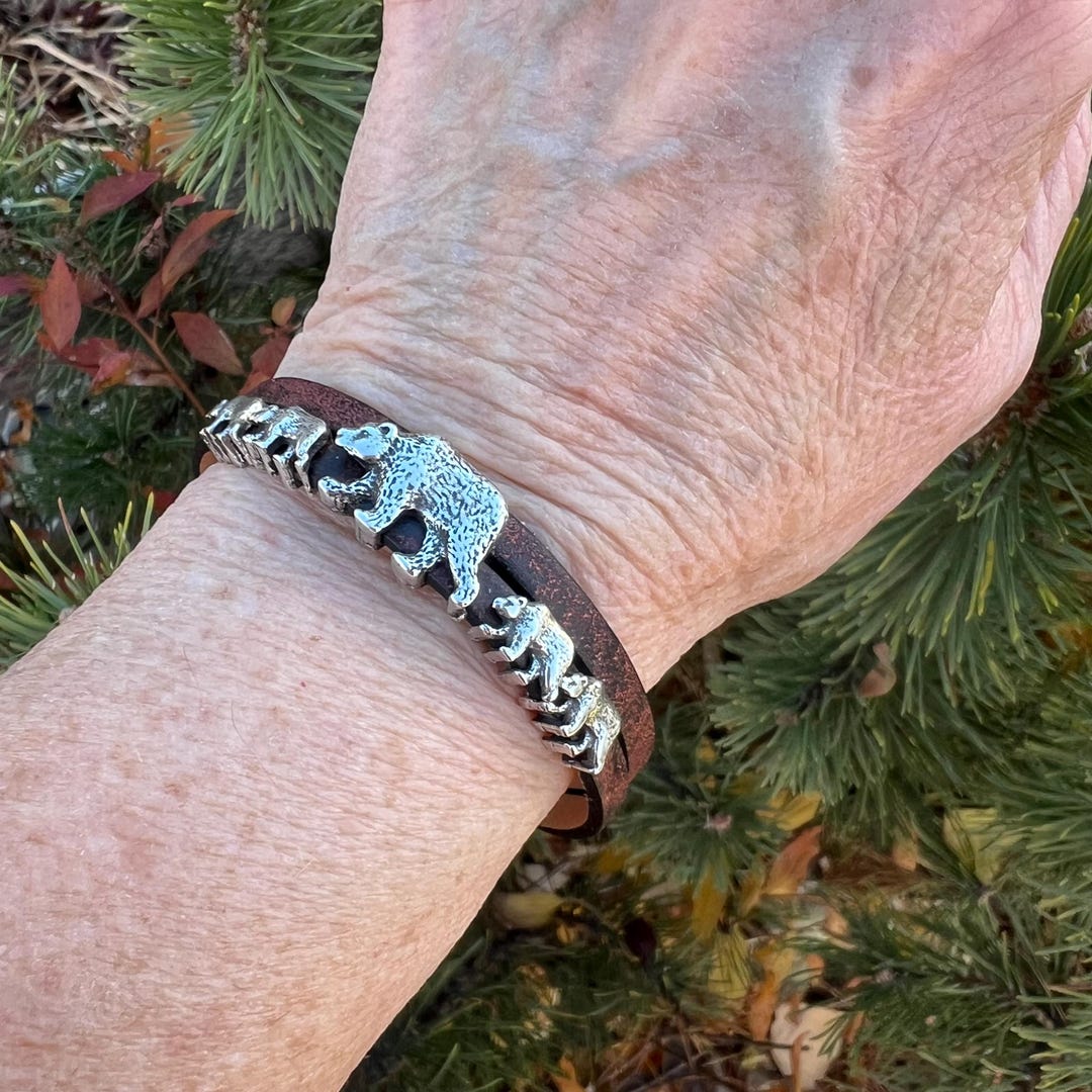 Grizzly 399 Leather Bracelet, Grizzly Bear and Cubs Jewelry, Bear ...