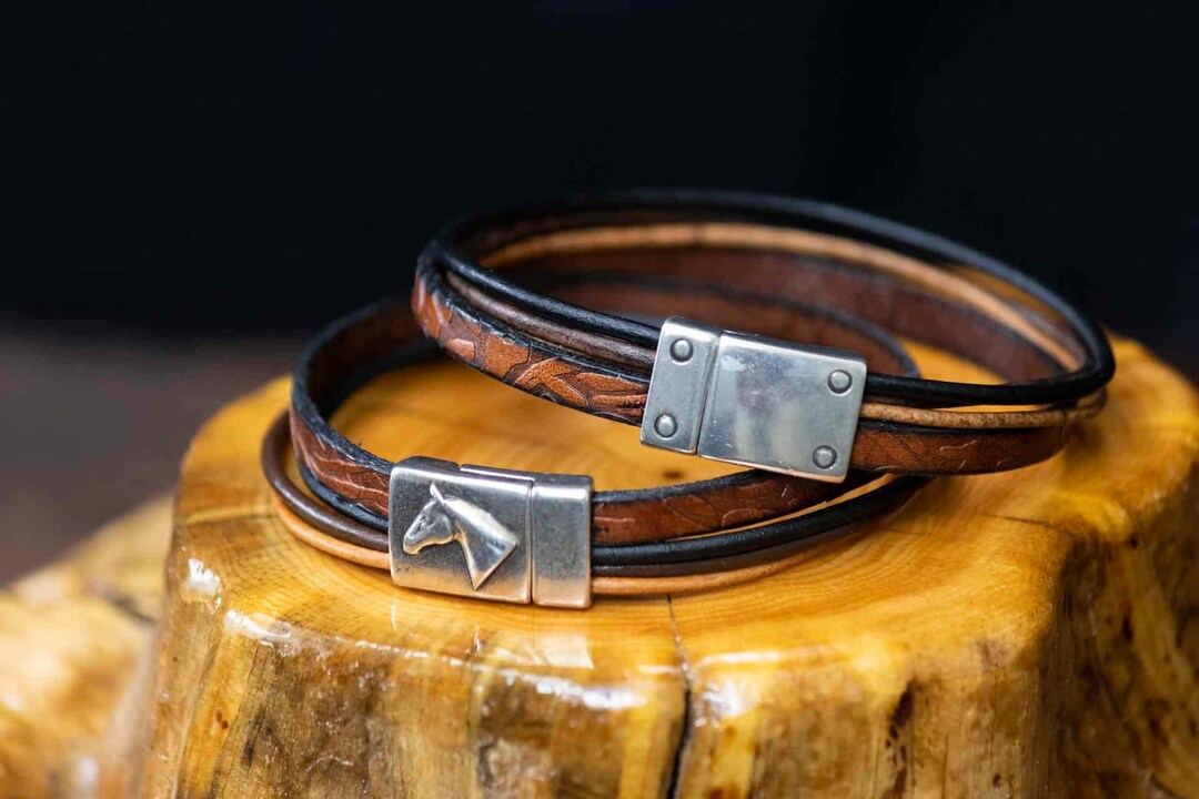 Handmade Leather Silver Bracelet for Women, Rustic Jewelry for Her ...