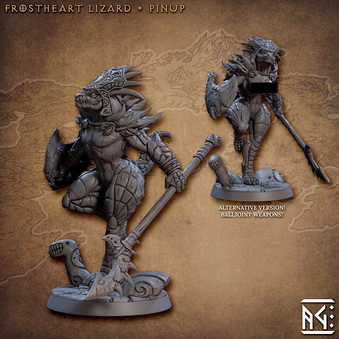Dnd Lizardmen Pinup Miniature Frostheart Lizard Pinup DND Dungeons and Dragons D&D Dnd Miniature ...